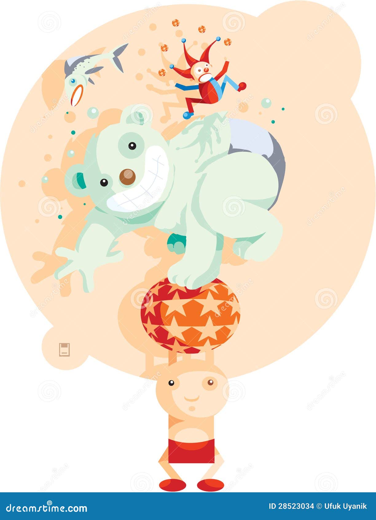 Bear In The Circus, Circus Bear Rides A Red Bike. Cartoon Vector ...