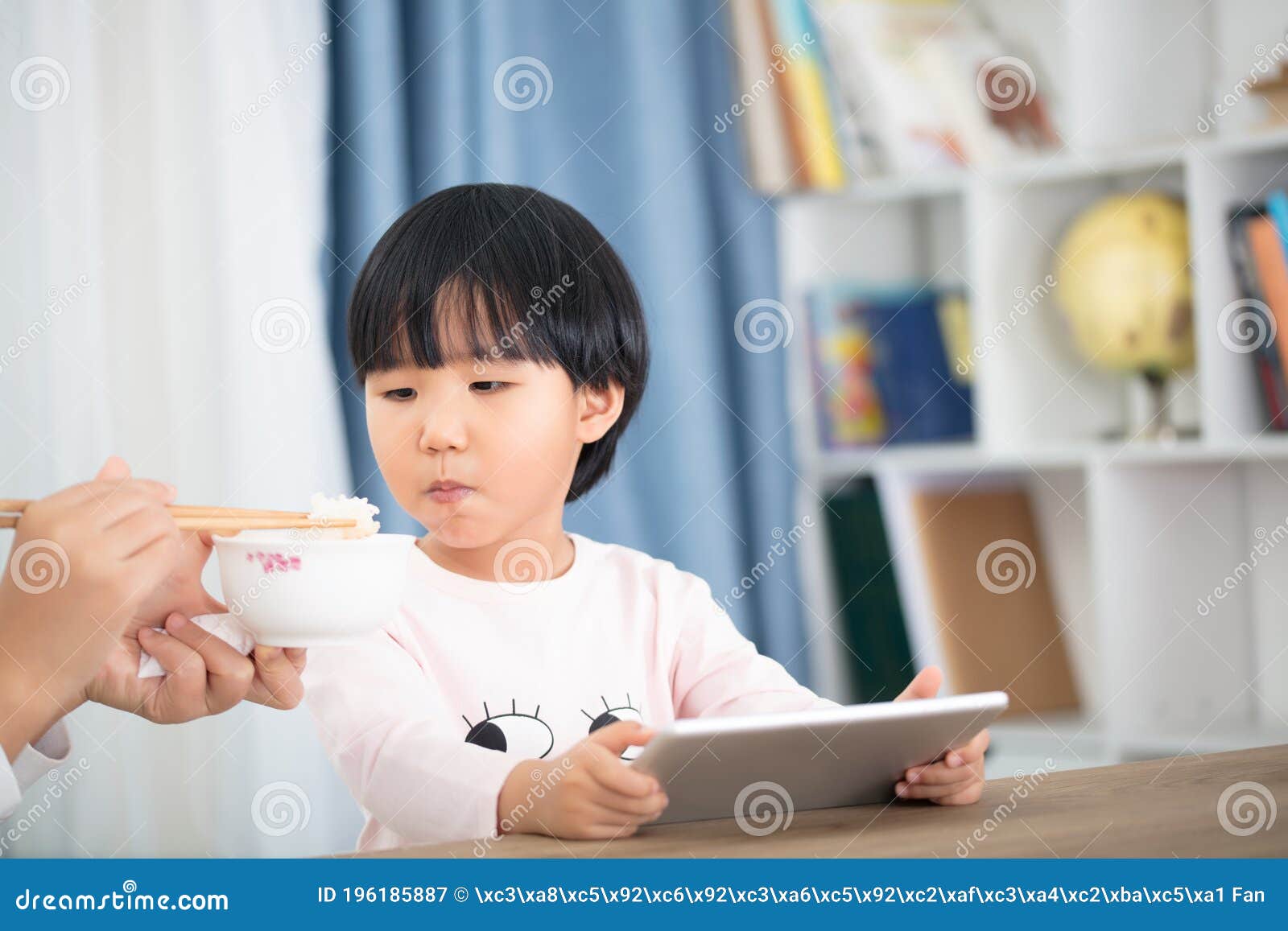 Children in Class on Tablet while Eating Stock Image - Image of ...