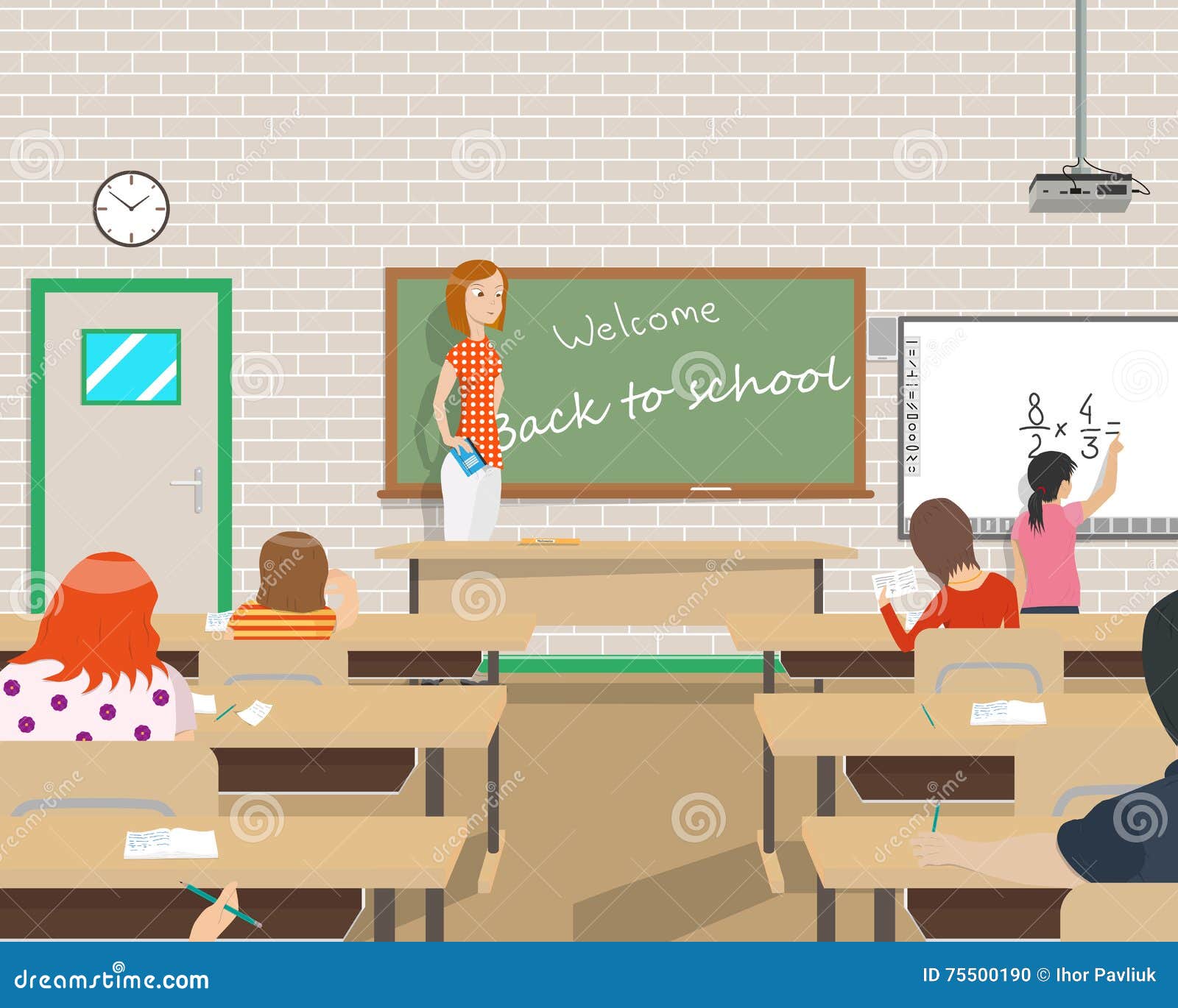 Children In Art Class Two Cartoon Illustrations With Elementary School ...