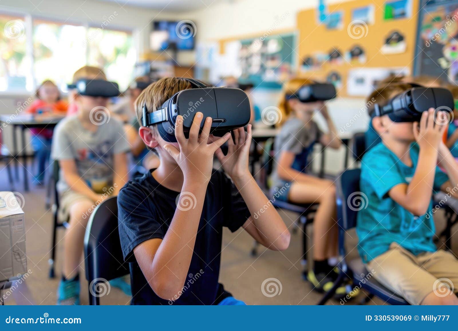 Children in a Classroom Using Virtual Reality for Learning. General ...
