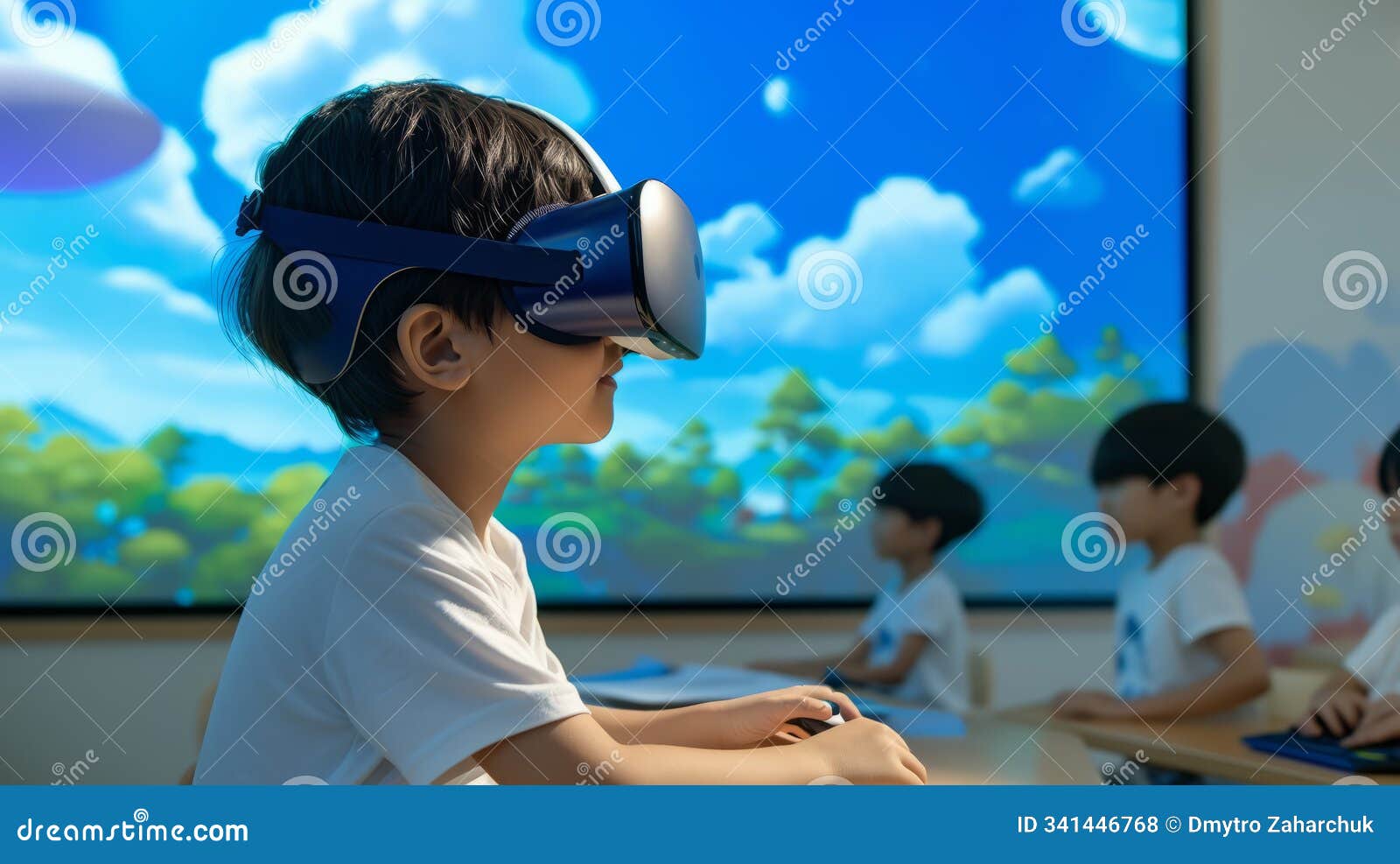 Children in a Classroom with Virtual Reality Glasses Interact with ...