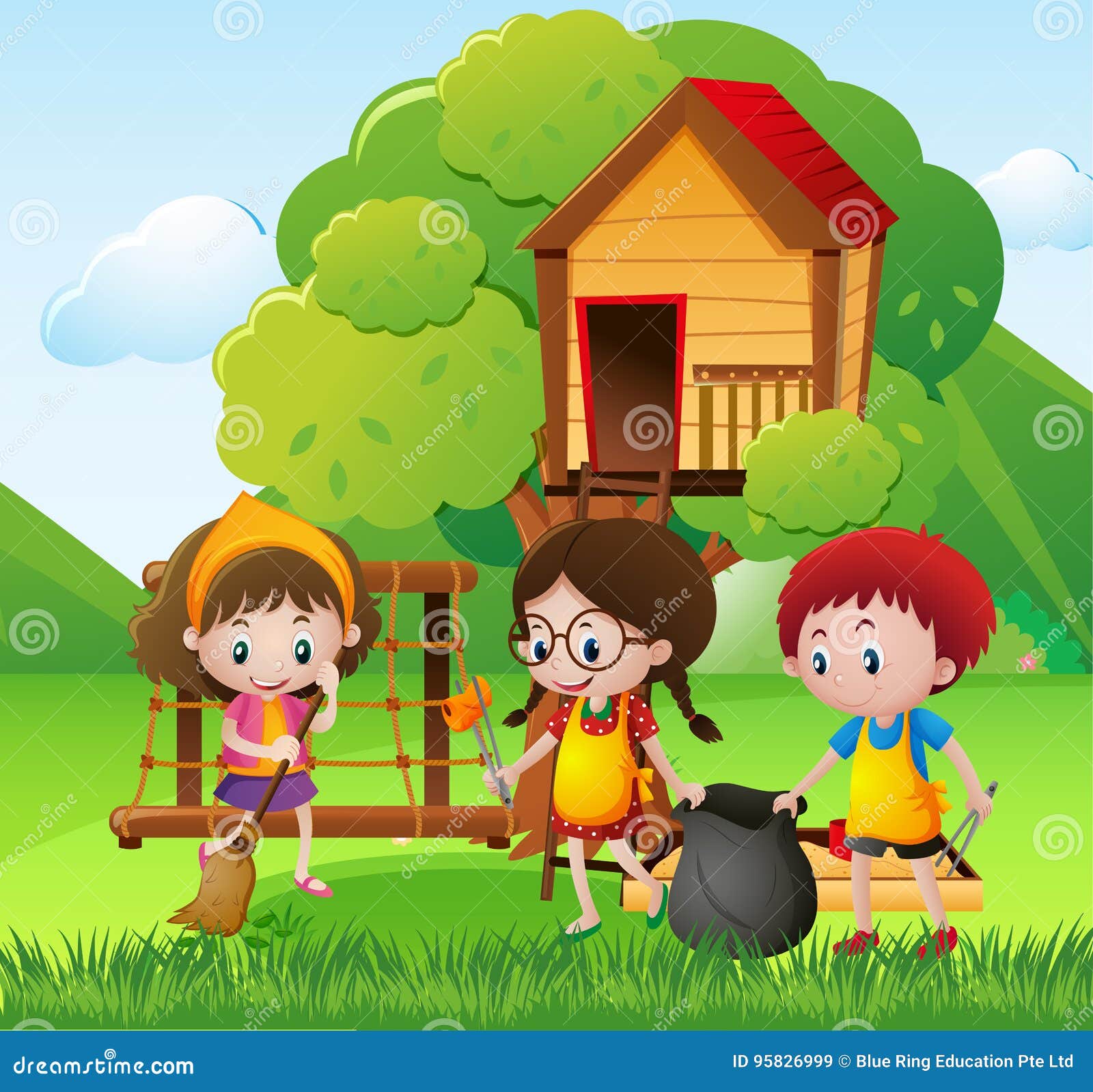 Children Cleaning Up the Park Stock Vector - Illustration of pupil ...