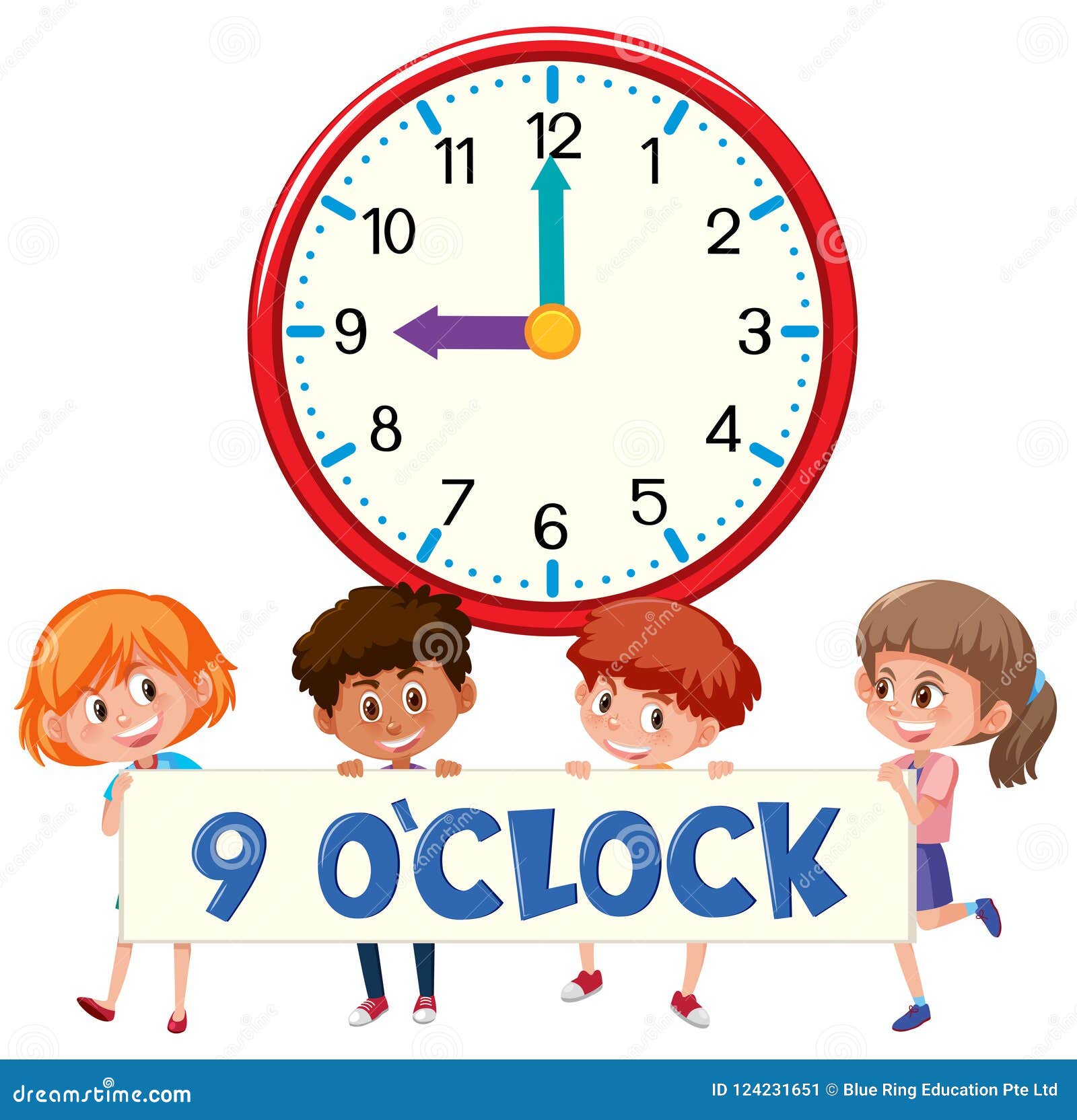 Children and Clock 9 O`clock Stock Vector - Illustration of technology ...
