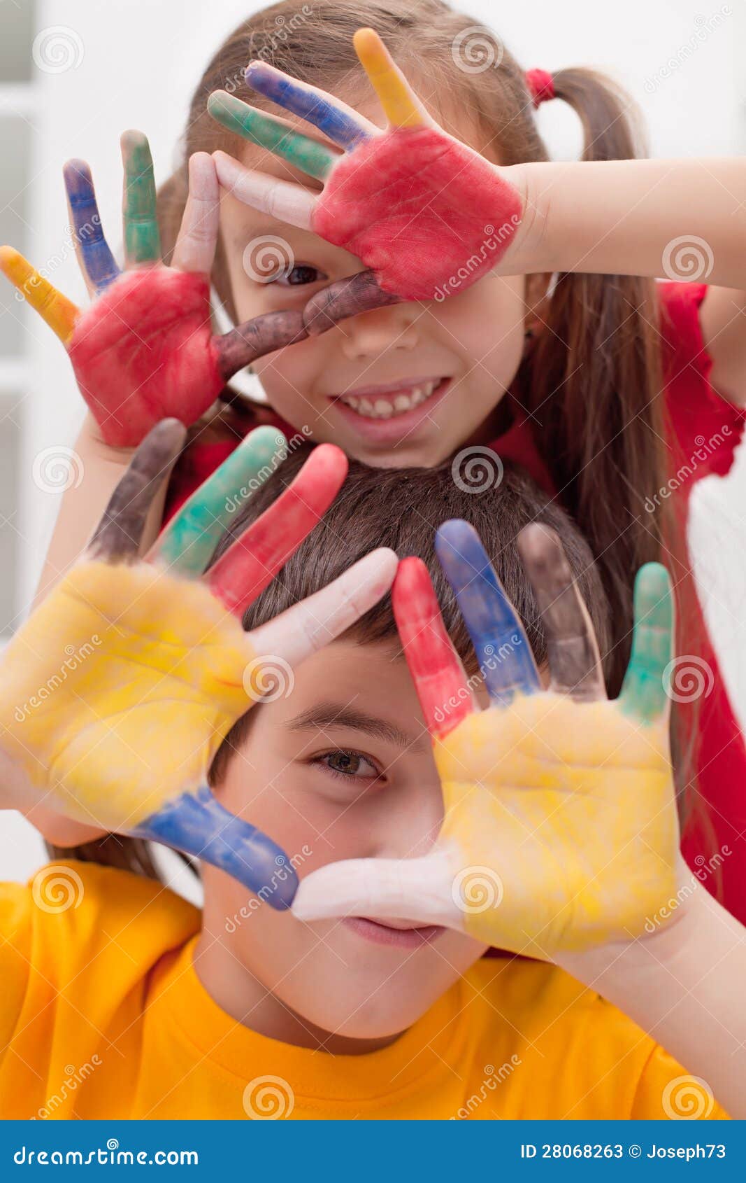Children with Colored Hands Stock Image - Image of little, blue: 28068263