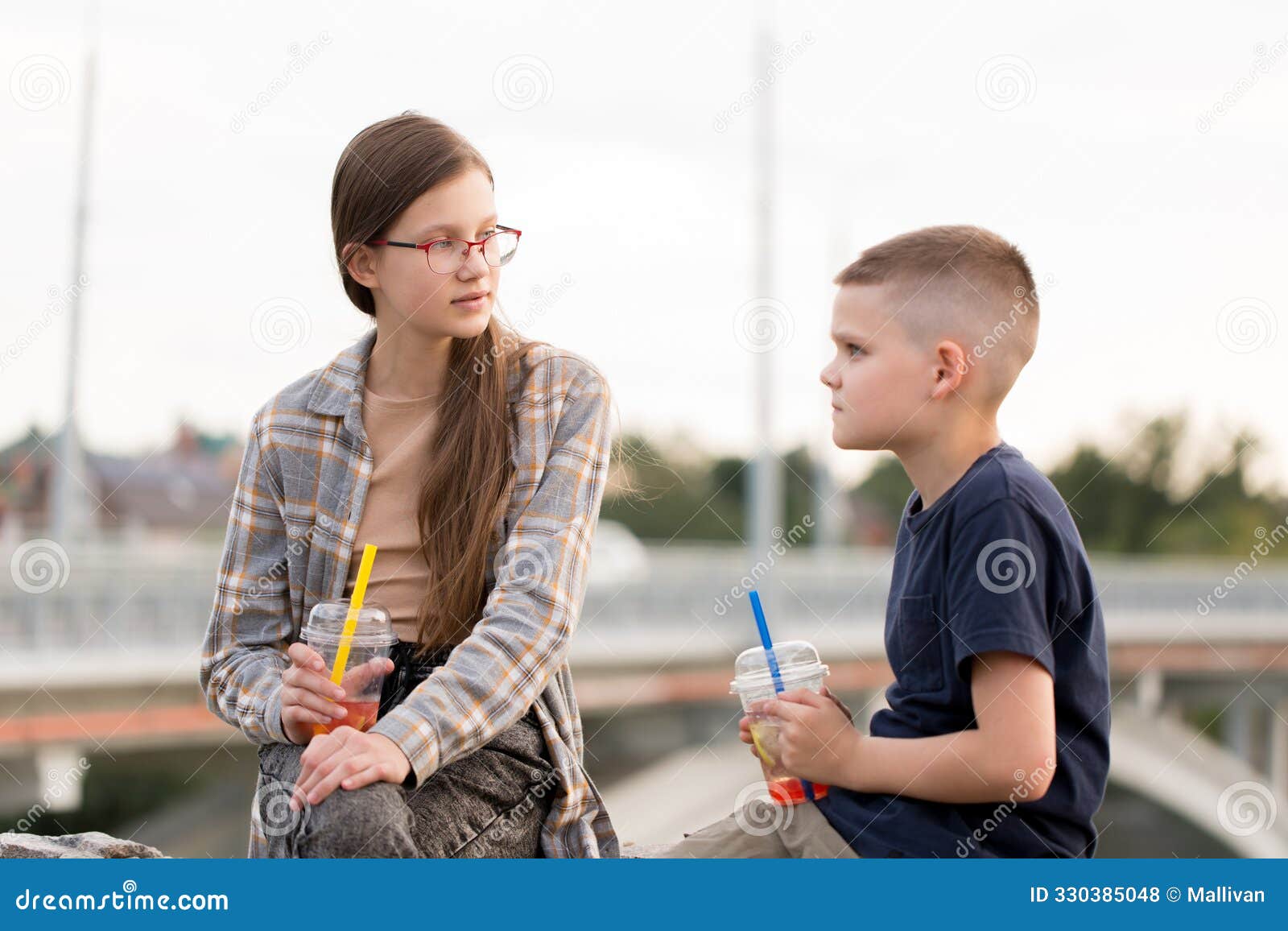 Children Communicate and Drink Bubble Tea Stock Photo - Image of ...