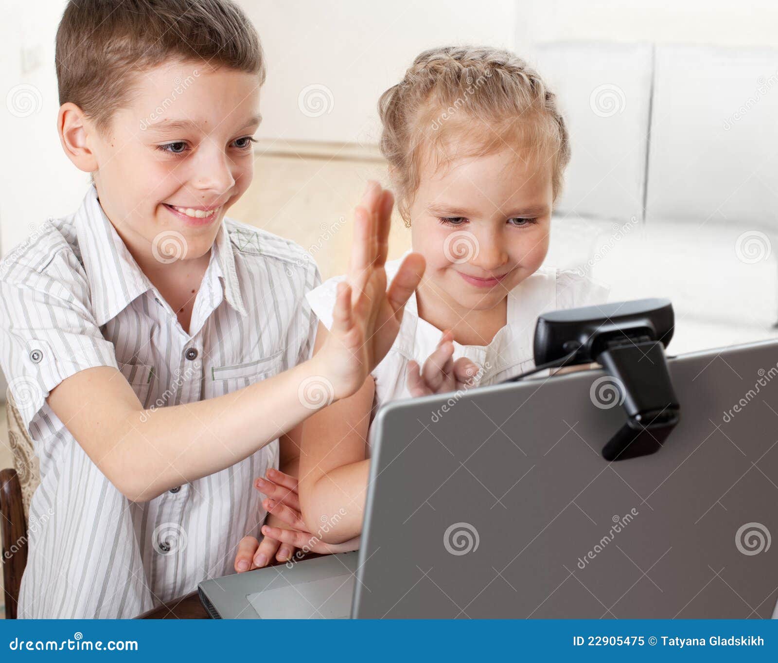 Children Communicate with Online Stock Image - Image of boys, laptop ...