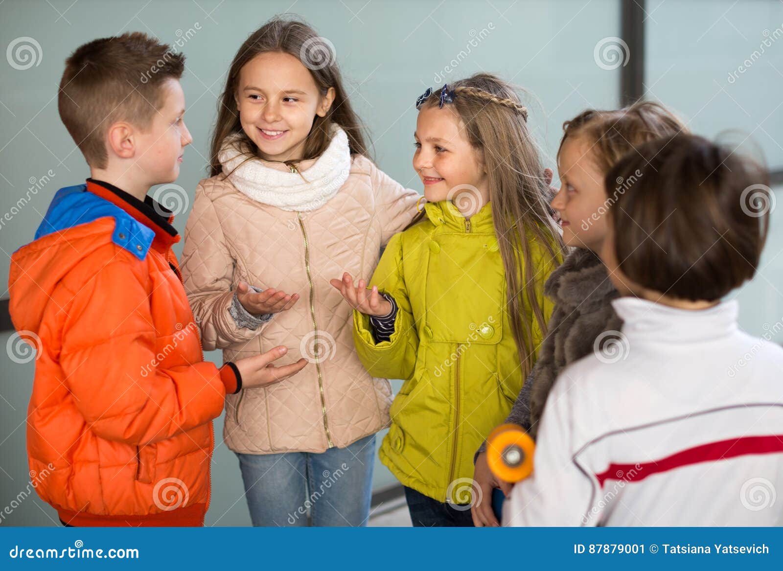 Children Communicate Online On A Computer. The Girl And The Boy Are ...