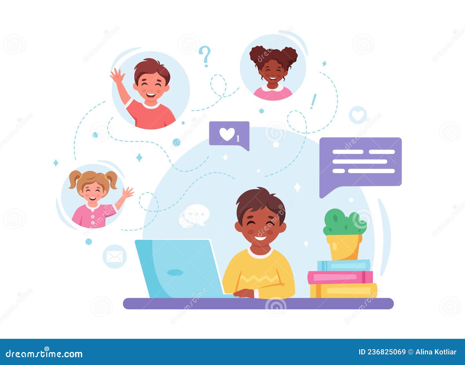 Children Communicating Online. Video Call with Friends, Chatting Online ...