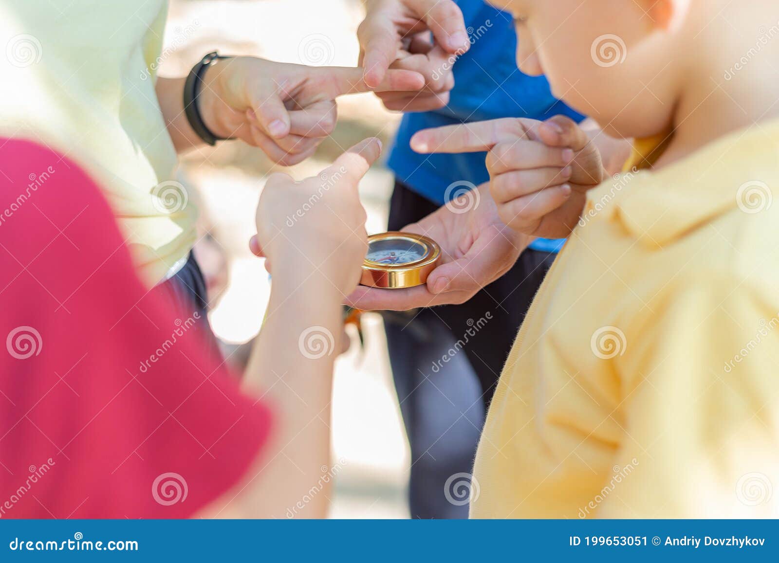 Children With A Compass Do Not Know Where To Go And Point In Different ...