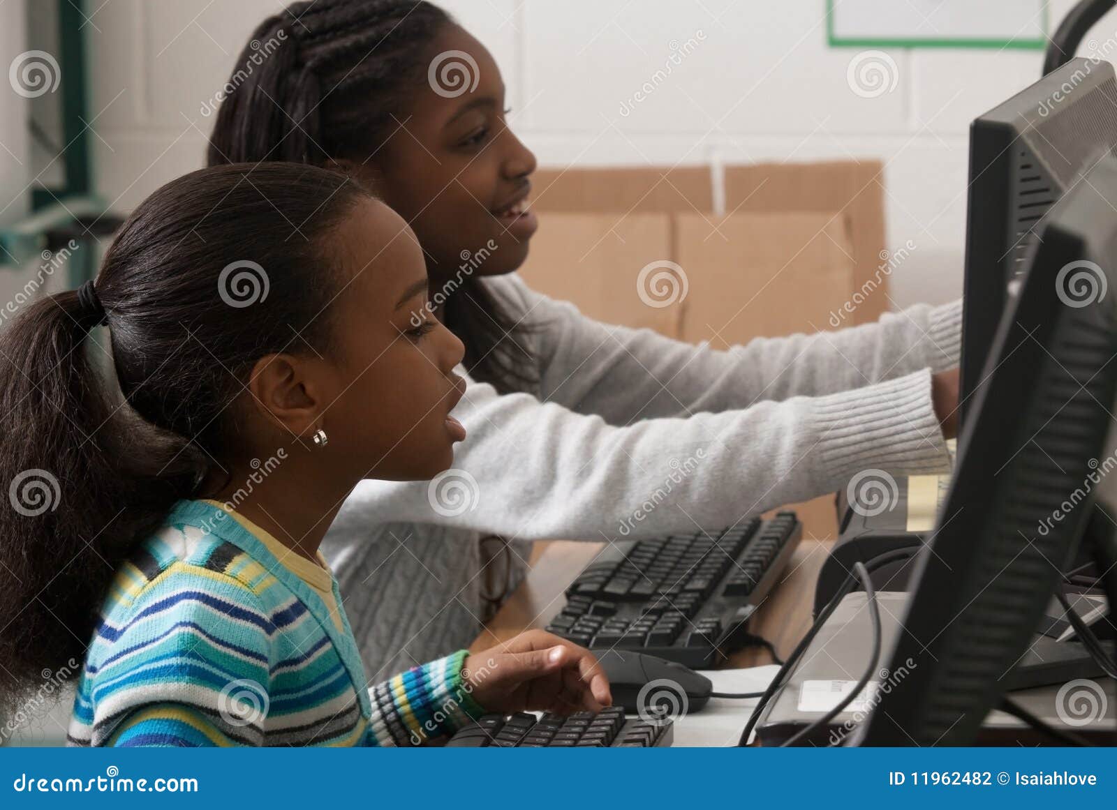 Children at a computer stock photo. Image of child, smile - 11962482