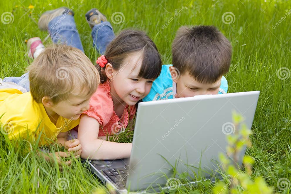 Children with computer stock image. Image of happiness - 786957