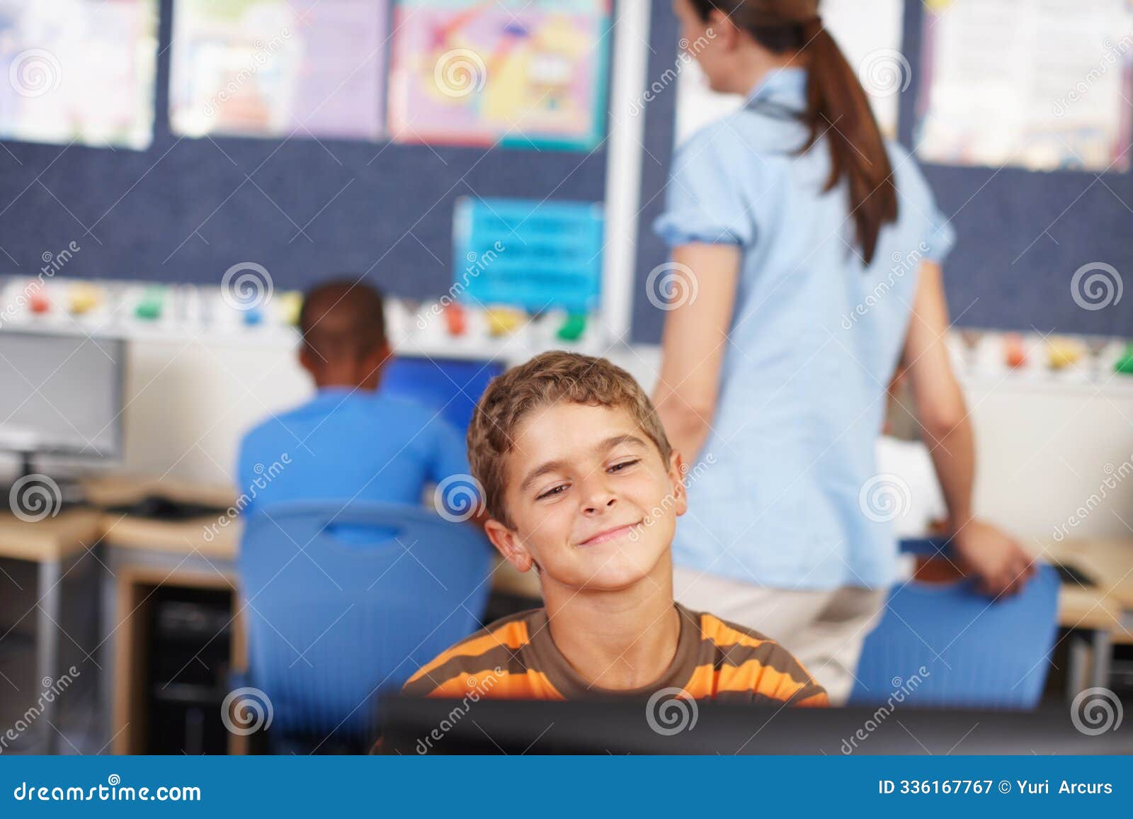 Children, Computer and Education with Student Boy in Classroom of ...