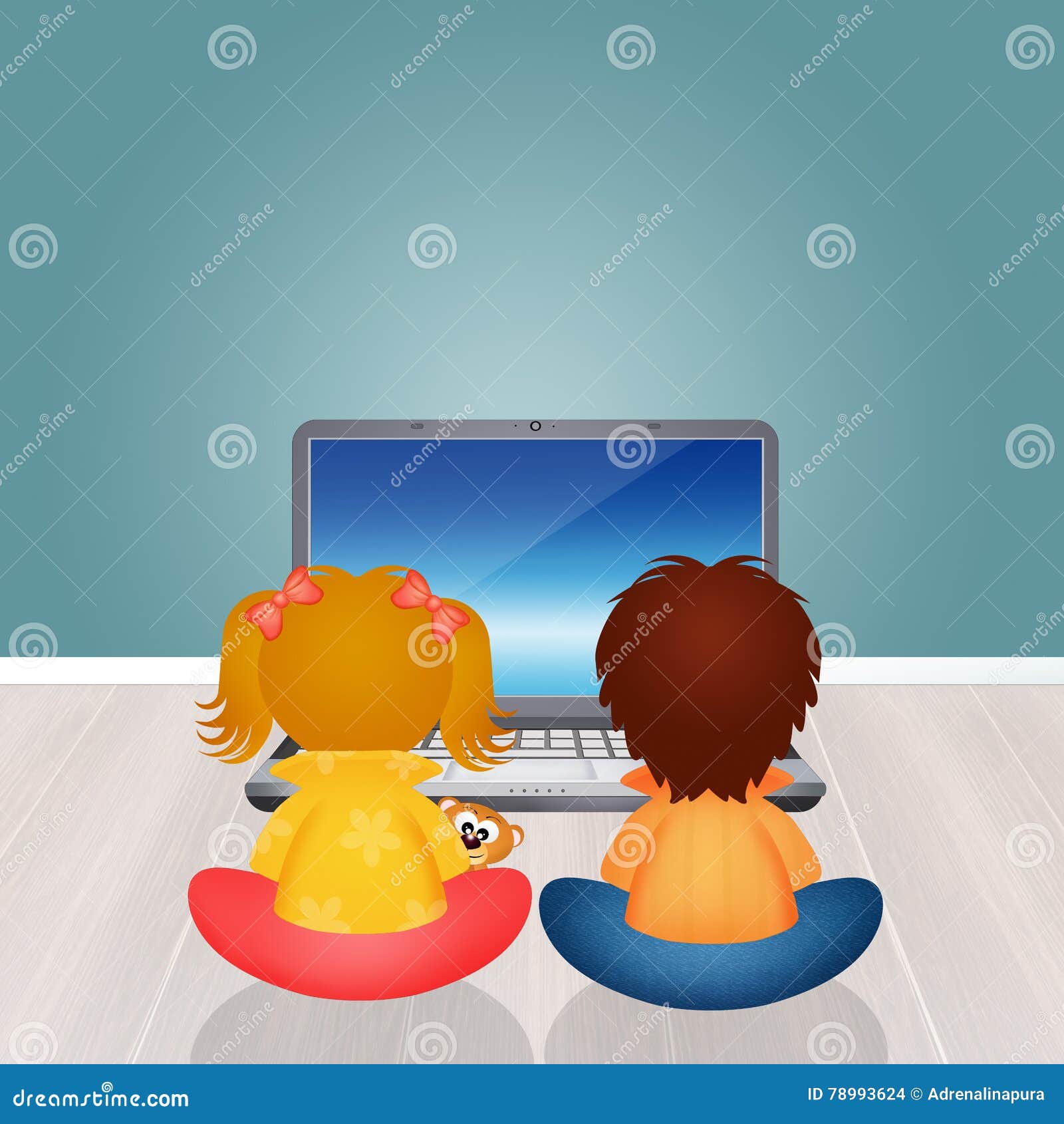 Children with computer stock illustration. Illustration of monitor ...
