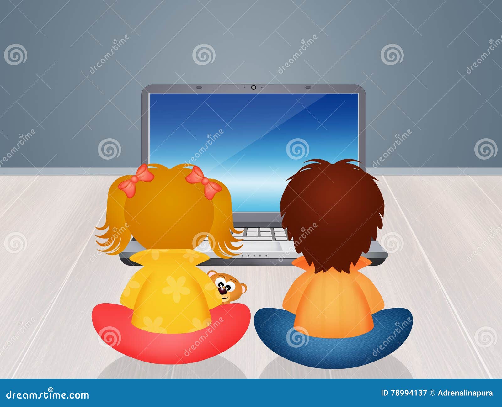 Children with computer stock illustration. Illustration of computer ...