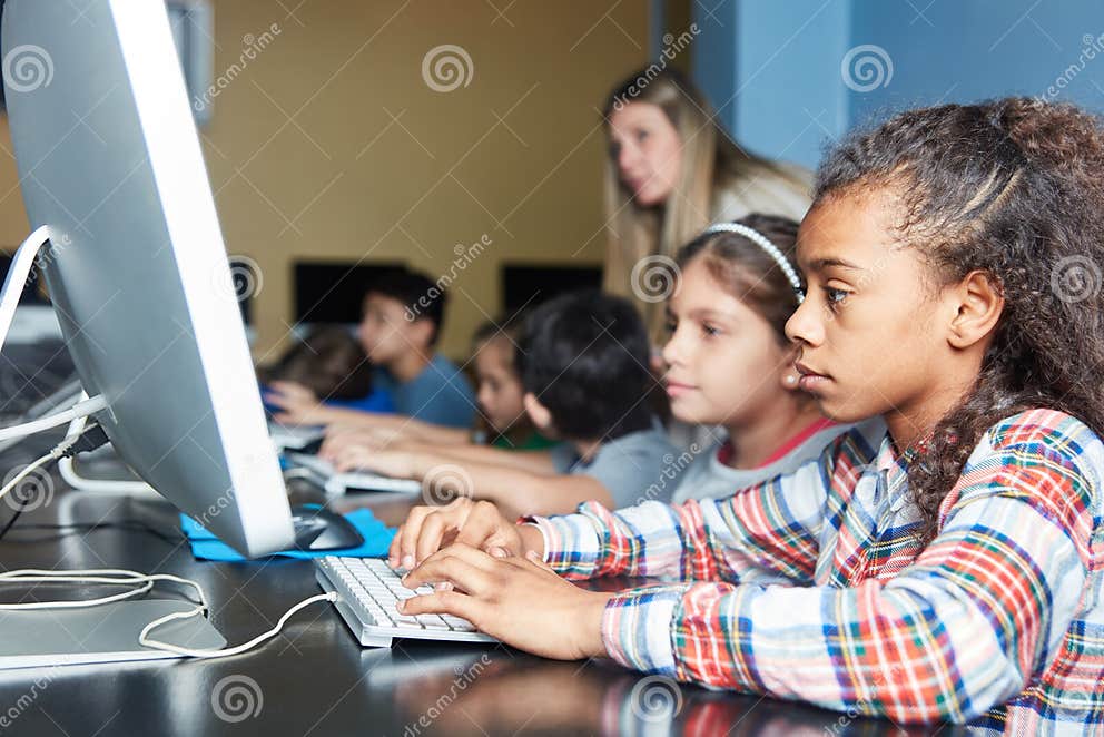 Children at the Computer in Computer Science Lessons Stock Image ...