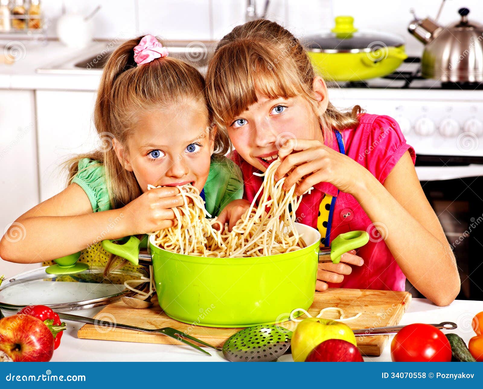 Children Cooking at Kitchen. Stock Photo - Image of home, macaroni ...