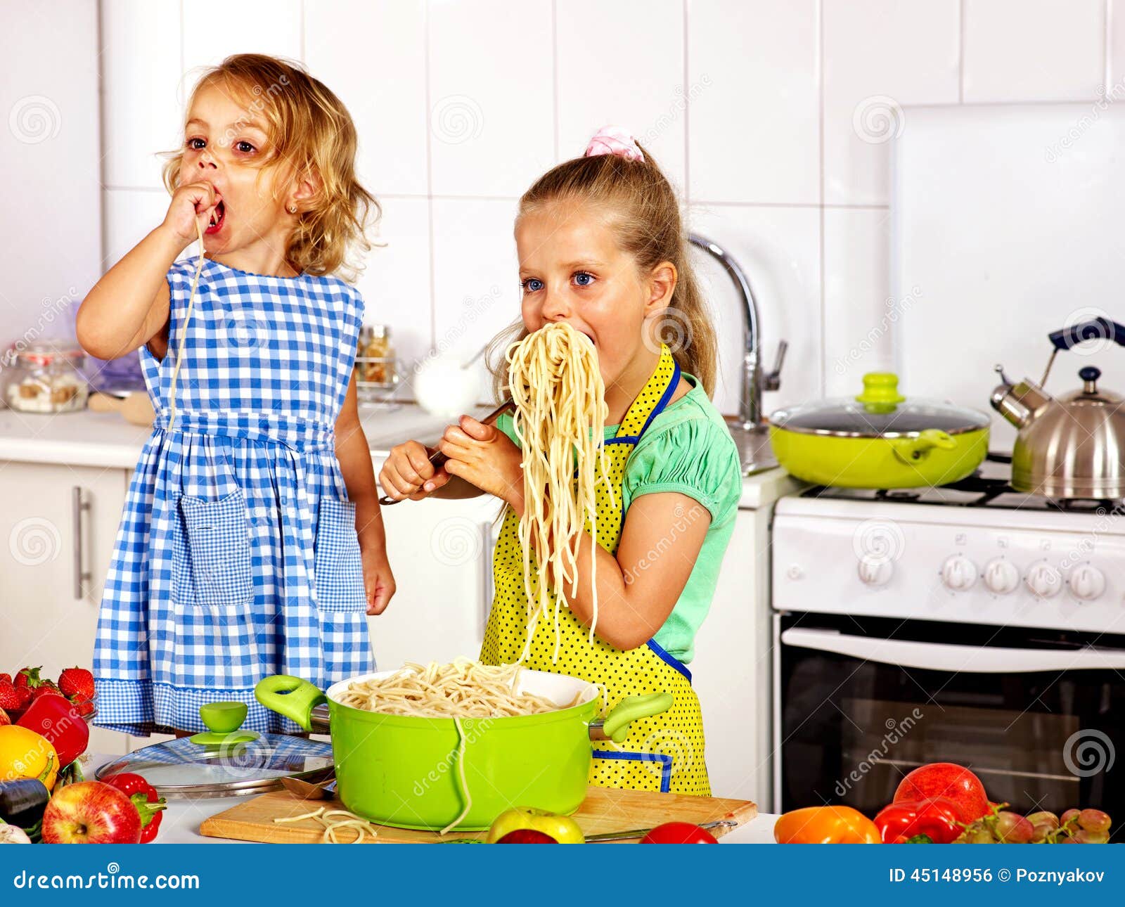 Children Cooking at Kitchen. Stock Photo - Image of luxury, plate: 45148956