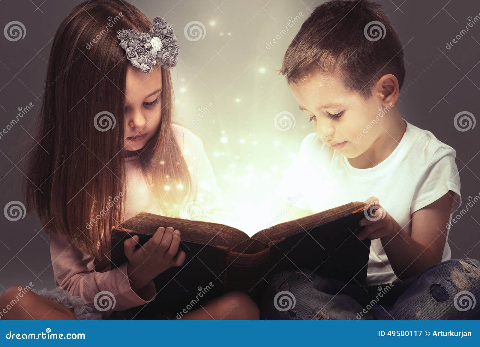 Children Couple Opened a Magic Book Stock Image - Image of curiosity ...