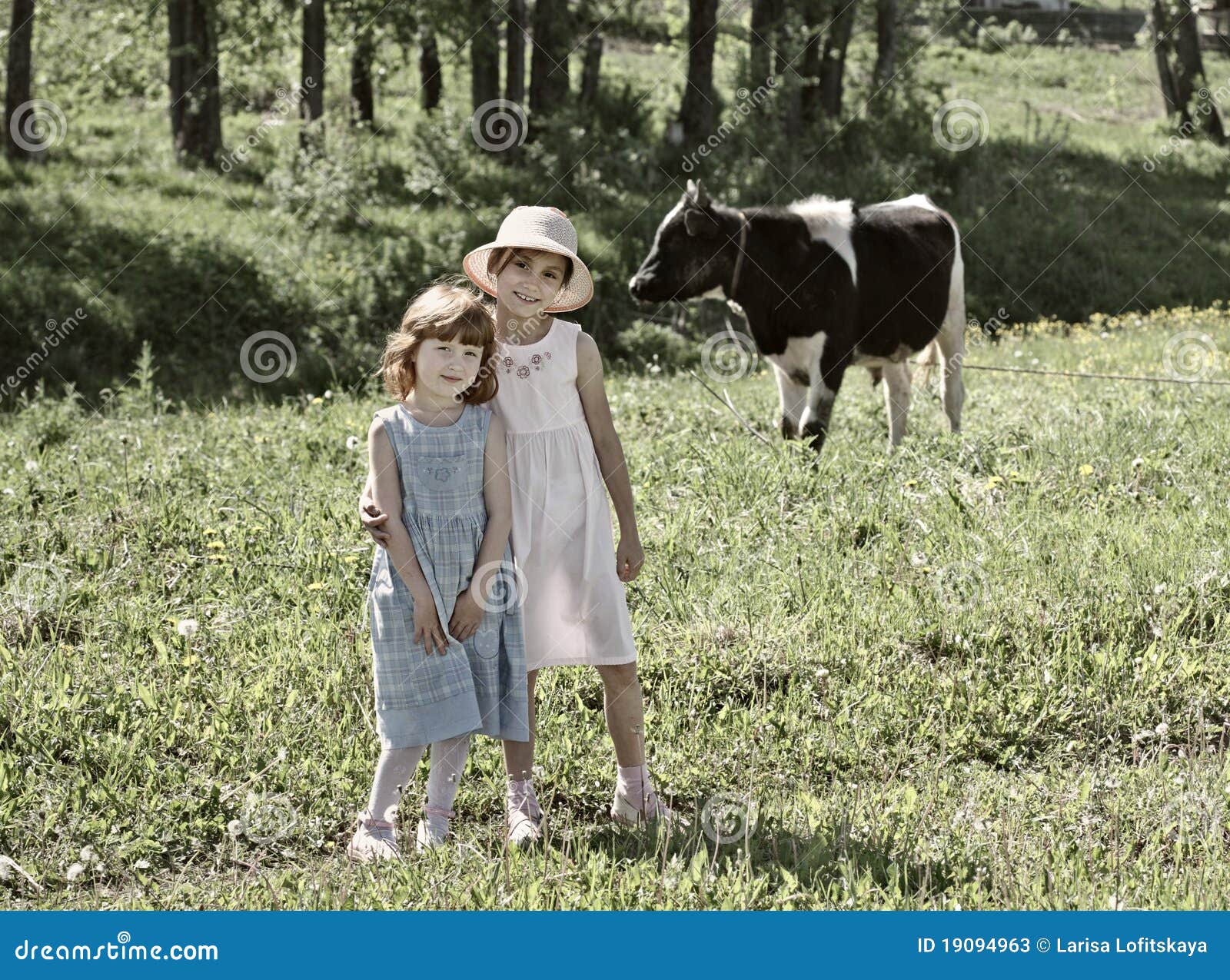 Children and cow stock image. Image of meadow, child - 19094963
