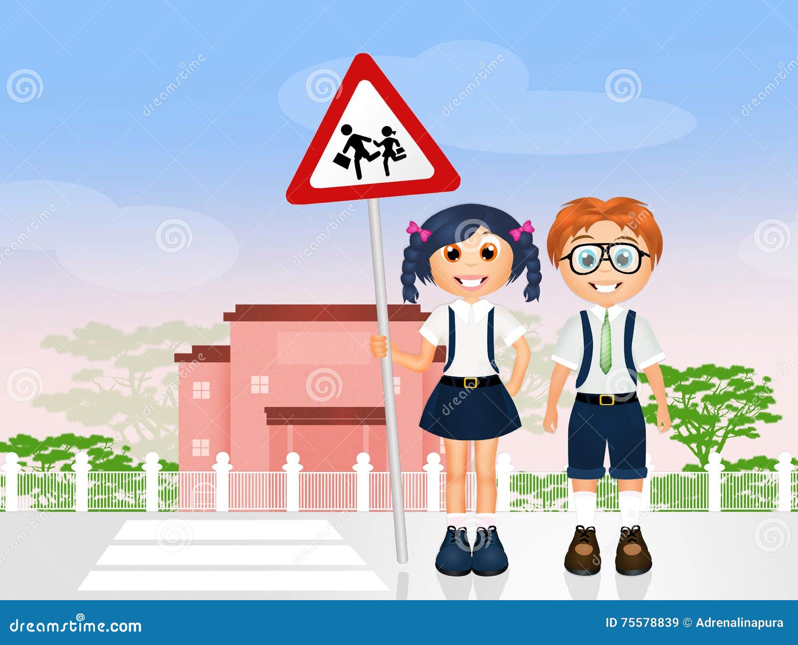 Children crossing school stock illustration. Illustration of ...