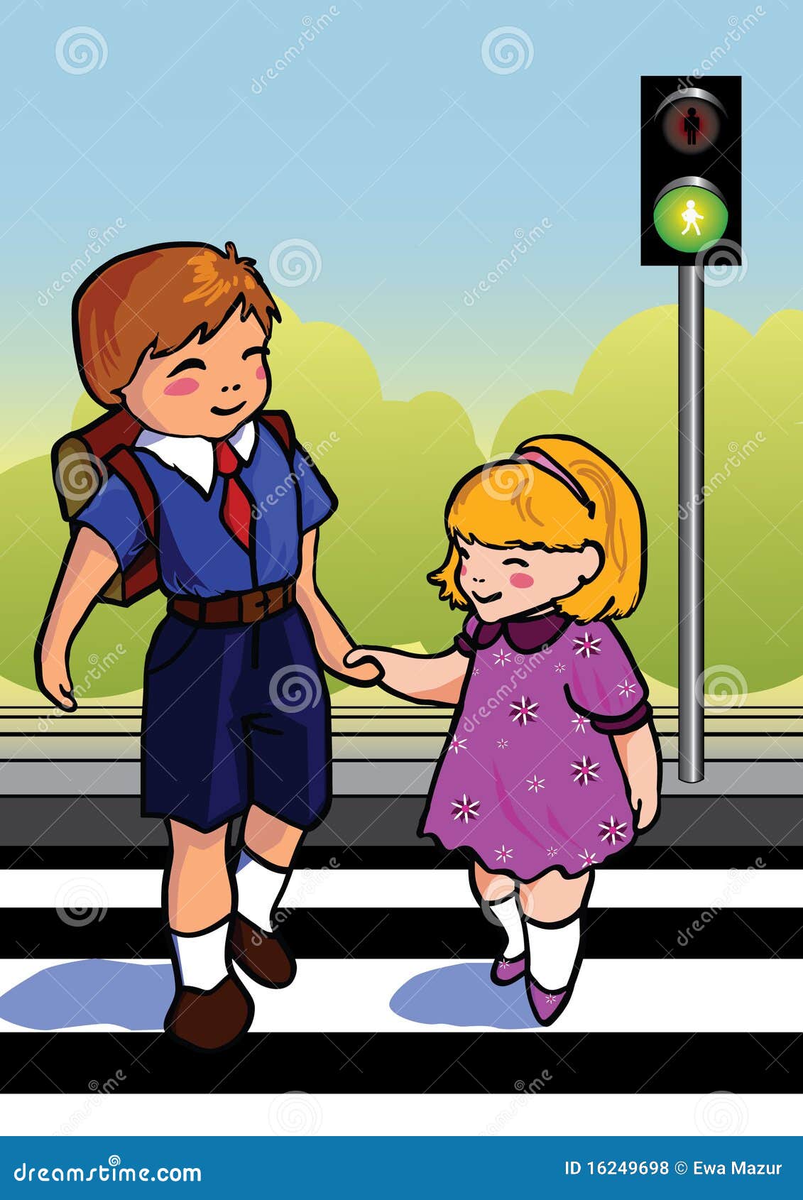 Children crossing street stock vector. Illustration of crosswalk - 16249698