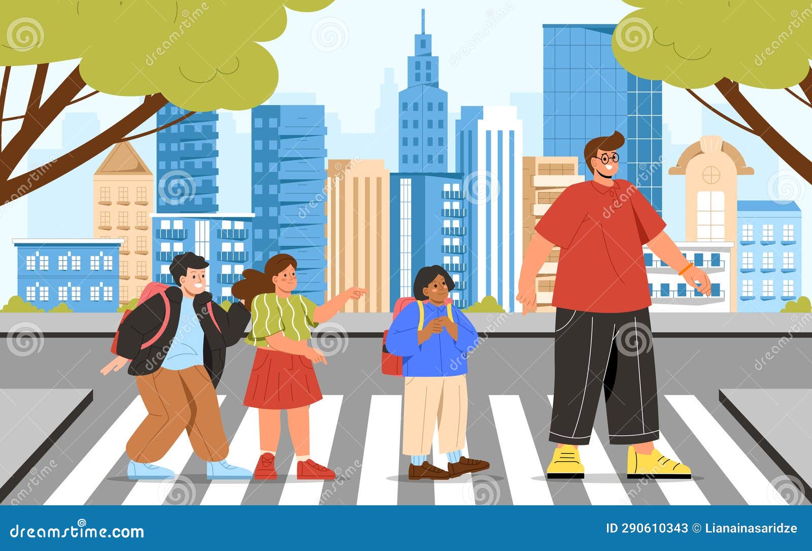 Children at Crosswalk Vector Concept Stock Vector - Illustration of ...