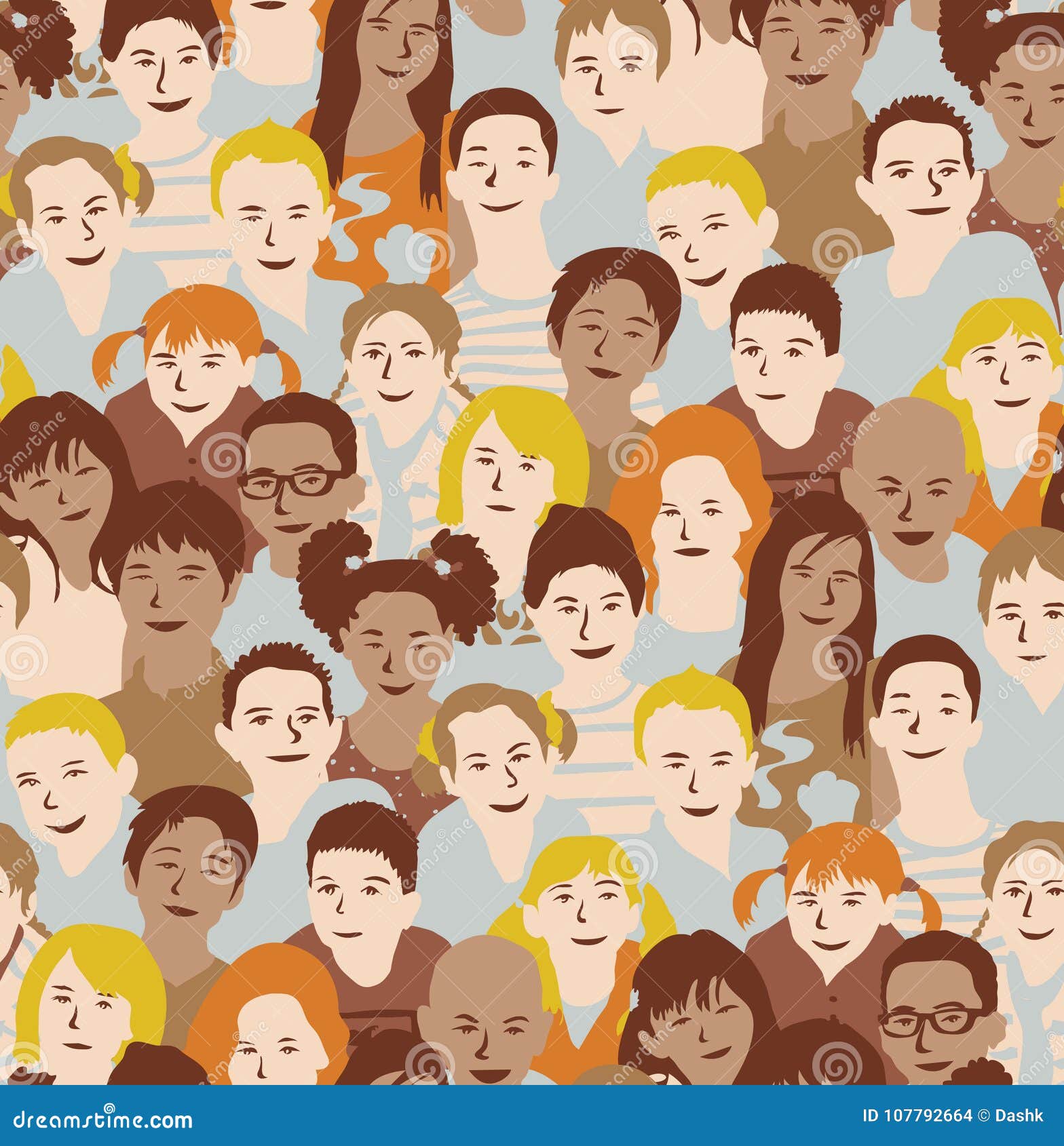 Children Crowd Group Multinationals And Sky. Vector Illustration ...