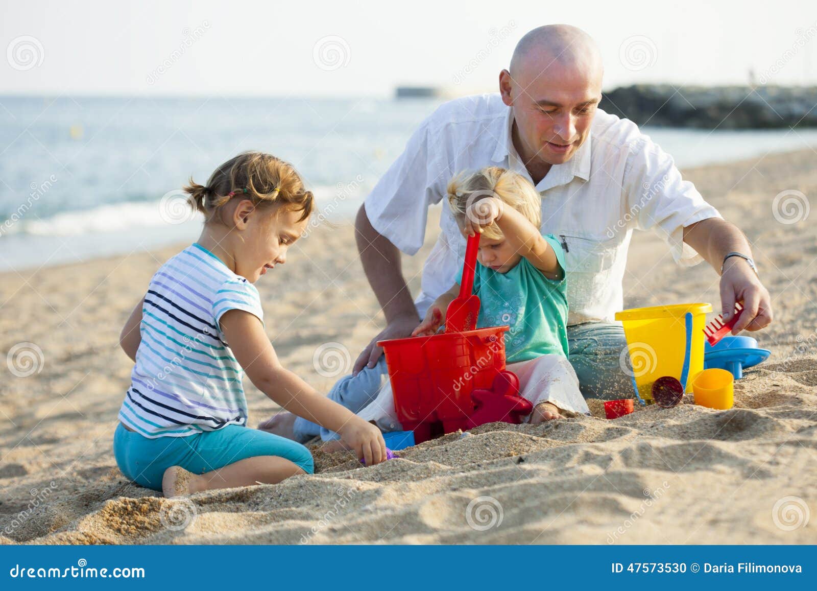 Children with Dad at Summer Day. Stock Photo - Image of ocean, kids ...