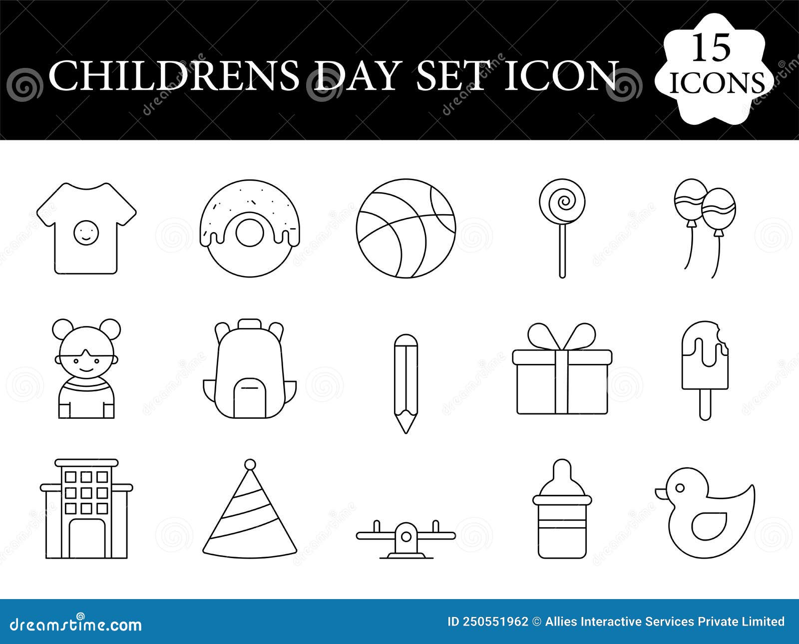 15 Children Day Icon Set in Linear Stock Illustration - Illustration of ...