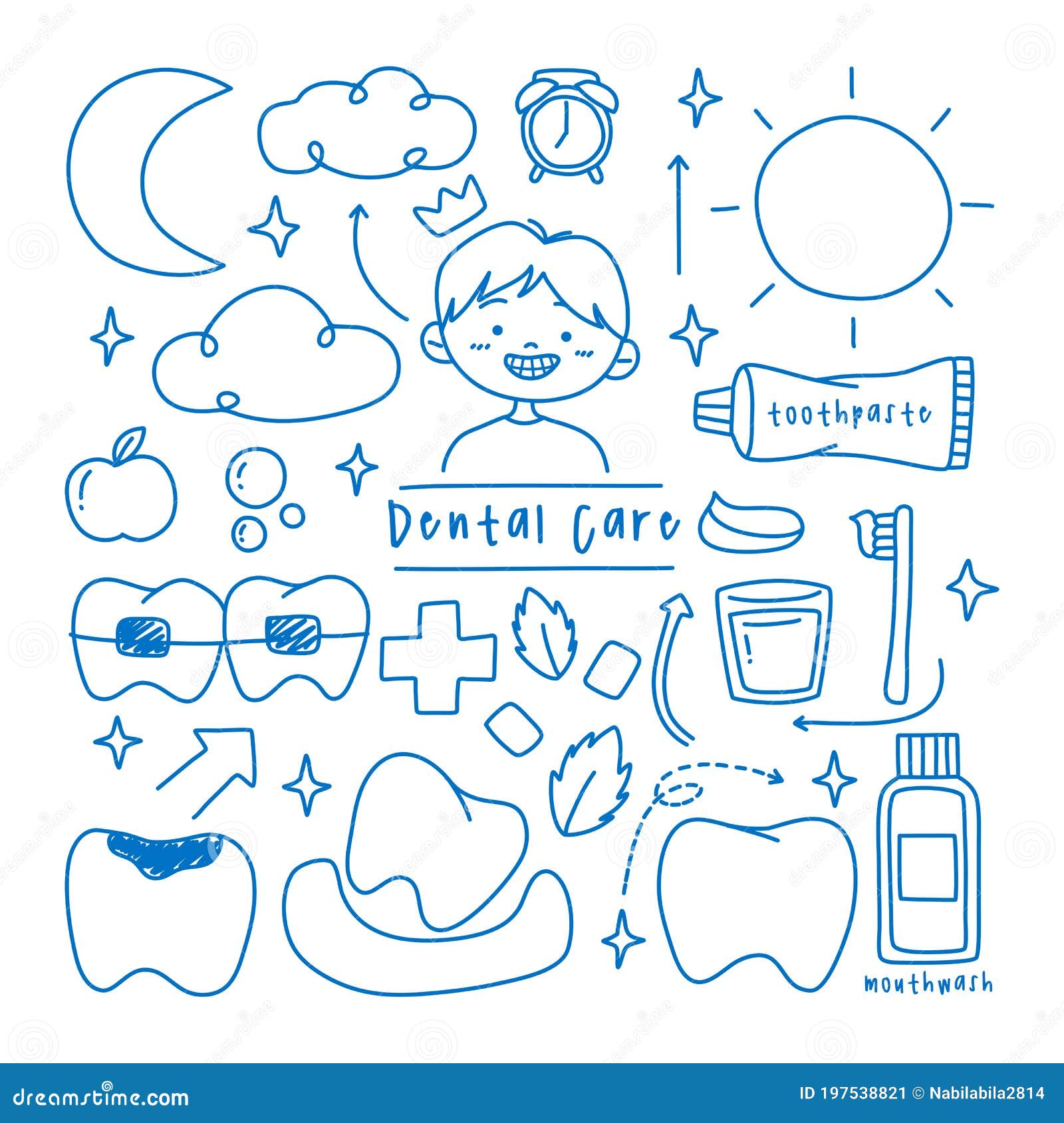 Children Dental Care Doodle Element Collection Stock Vector ...