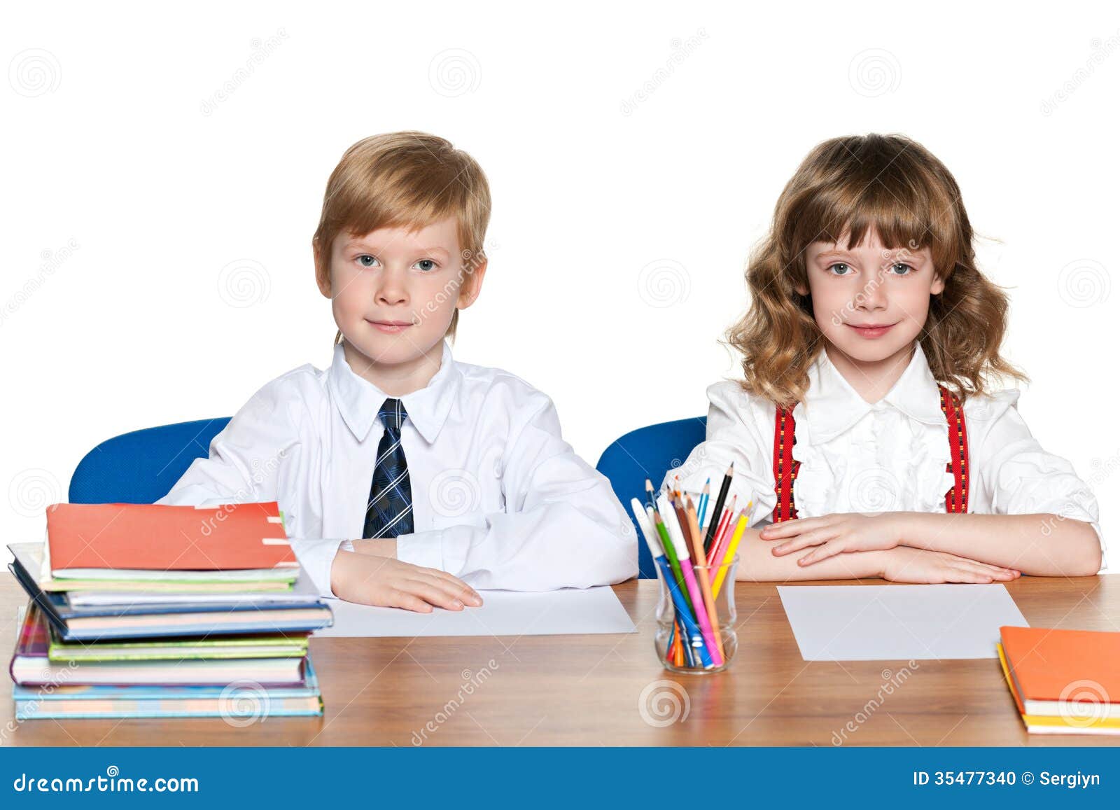 Children at the desk stock photo. Image of european, adorable - 35477340