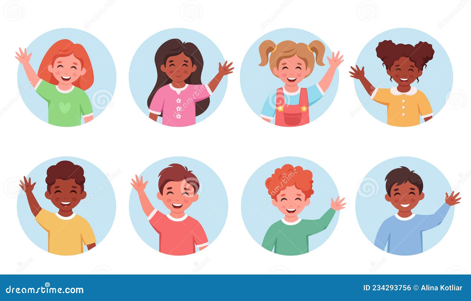 Children of Different Nationalities Smiling and Waving Hands ...