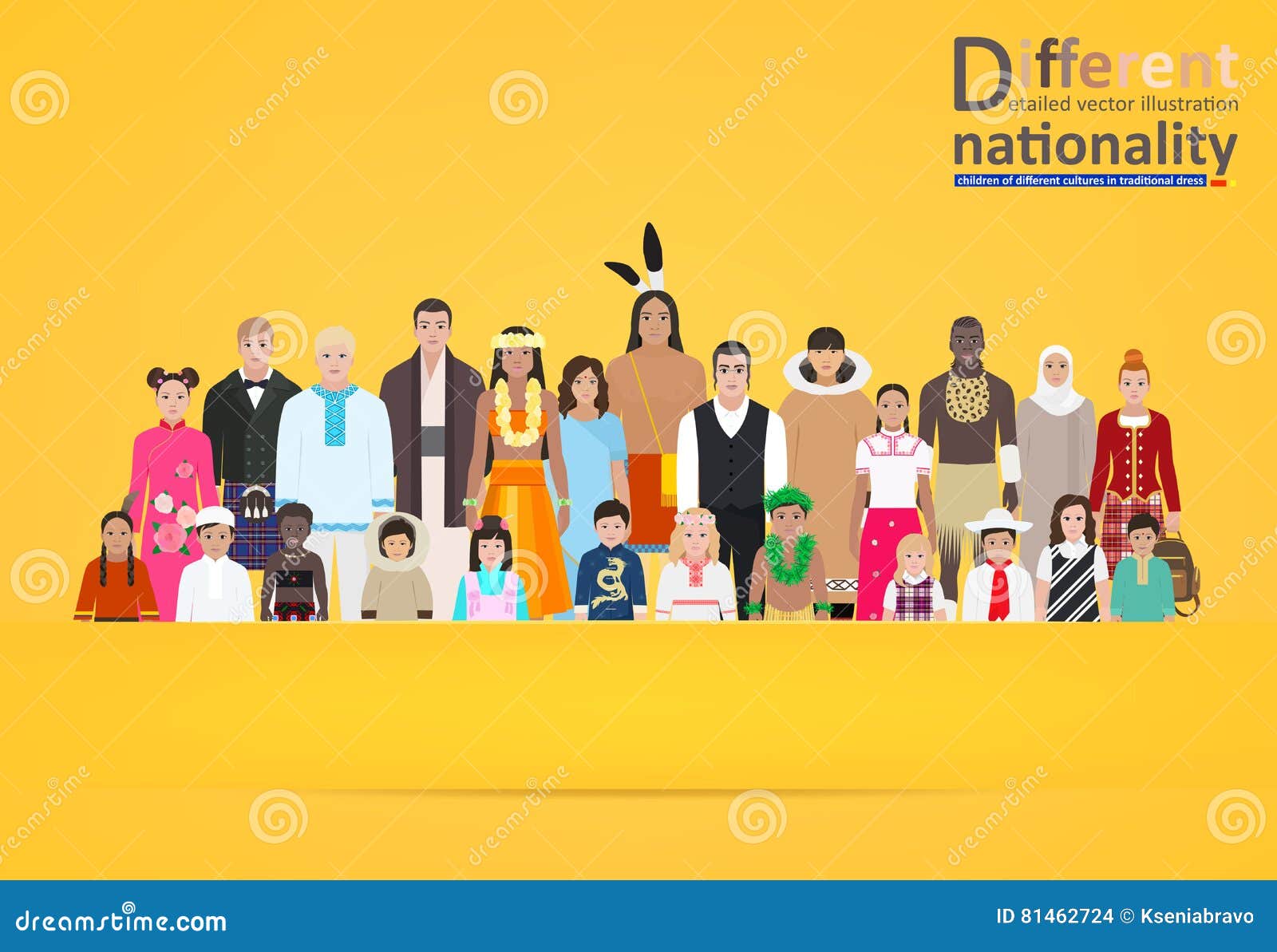 Children of Different Nationalities on a Yellow Background Stock Vector ...