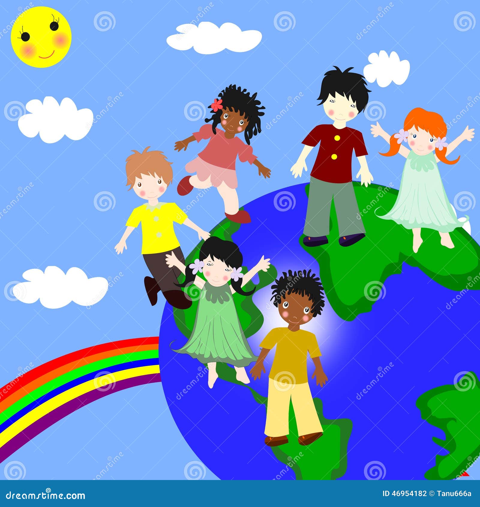 Children of Different Races on a Planet Stock Illustration ...