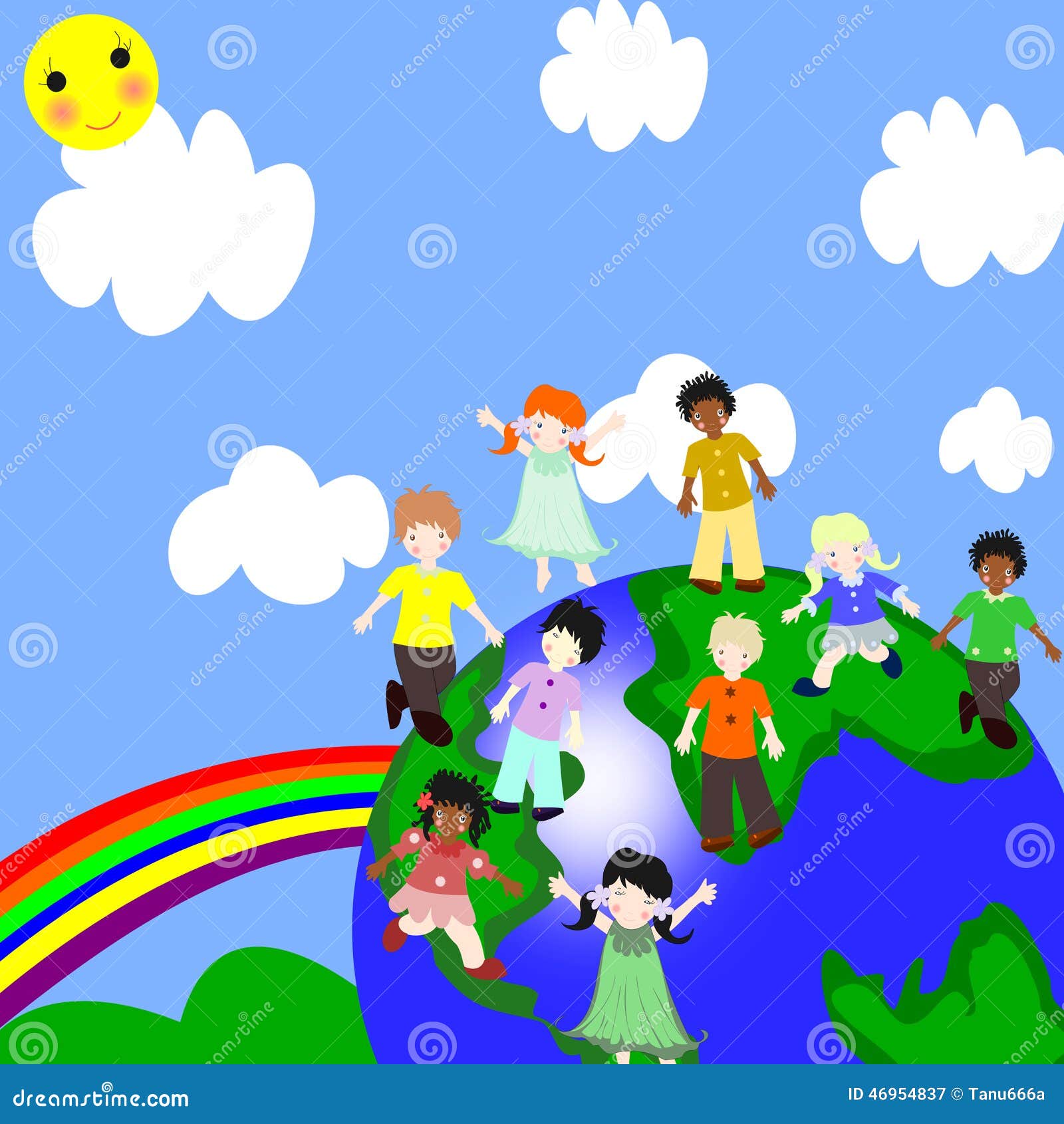Children of Different Races on a Planet Stock Illustration ...