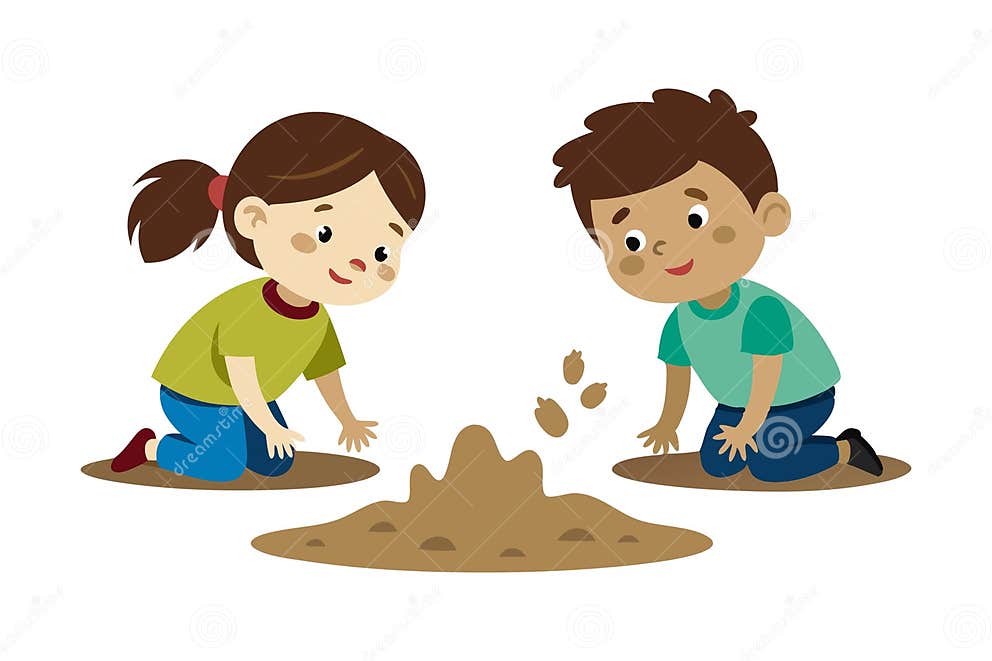 Children Digging and Playing with Dirt Stock Illustration ...