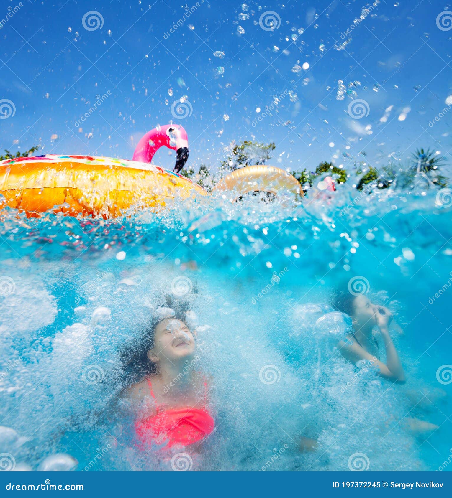 Children Dive in the Pool Action Split Shoot Stock Image - Image of ...