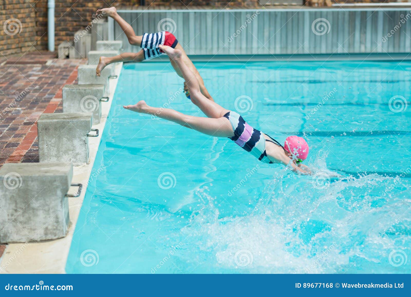 Children Diving in Water at Poolside Stock Photo - Image of leisure ...