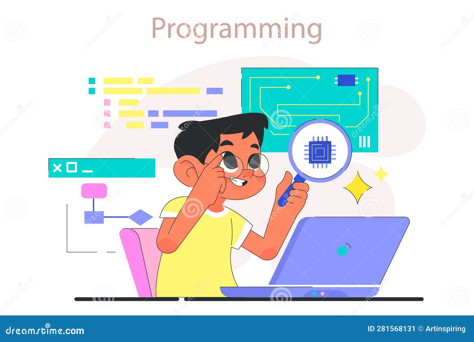 Children Do Programming. Computer Science, AI, Game Technologies Stock Vector - Illustration of ...