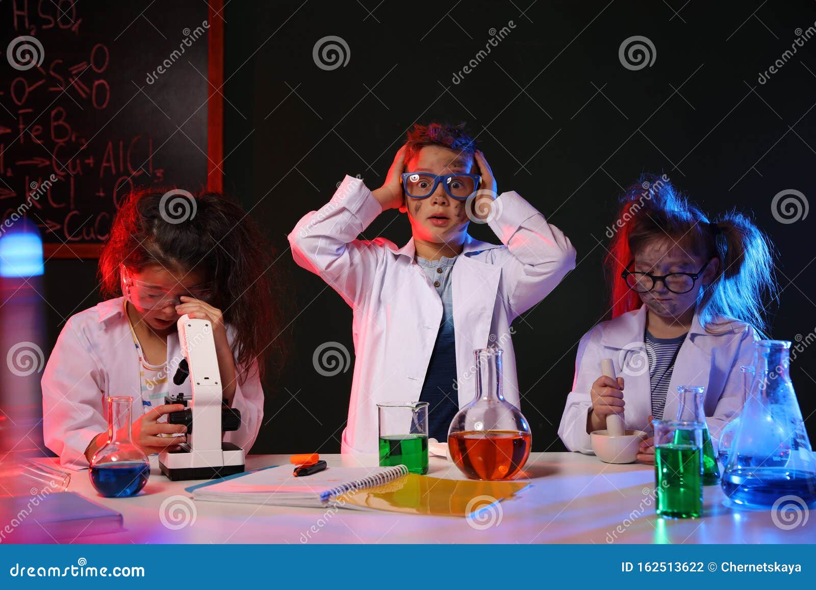 Children Doing Chemical Research. Dangerous Experiment Stock Photo ...