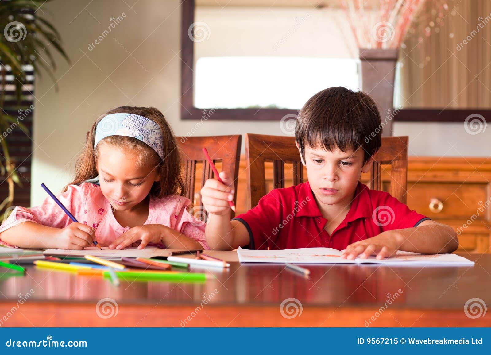 Children doing homework stock image. Image of education - 9567215