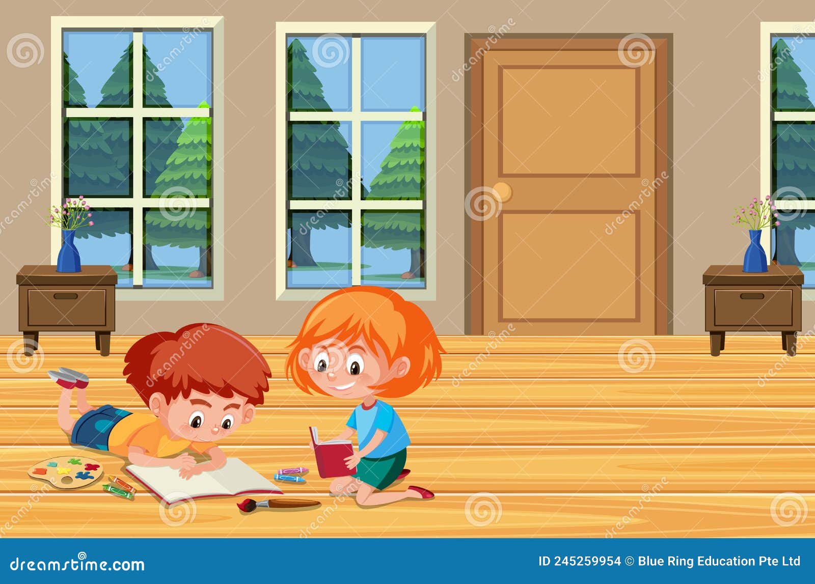 Children Doing Homework at Home Stock Vector - Illustration of friends ...