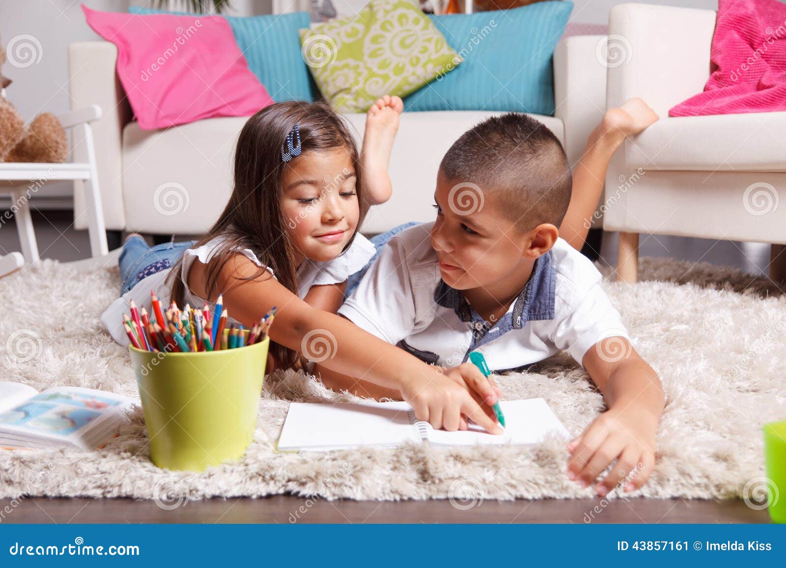 Children Doing Homework at Home Stock Image - Image of brotherly ...