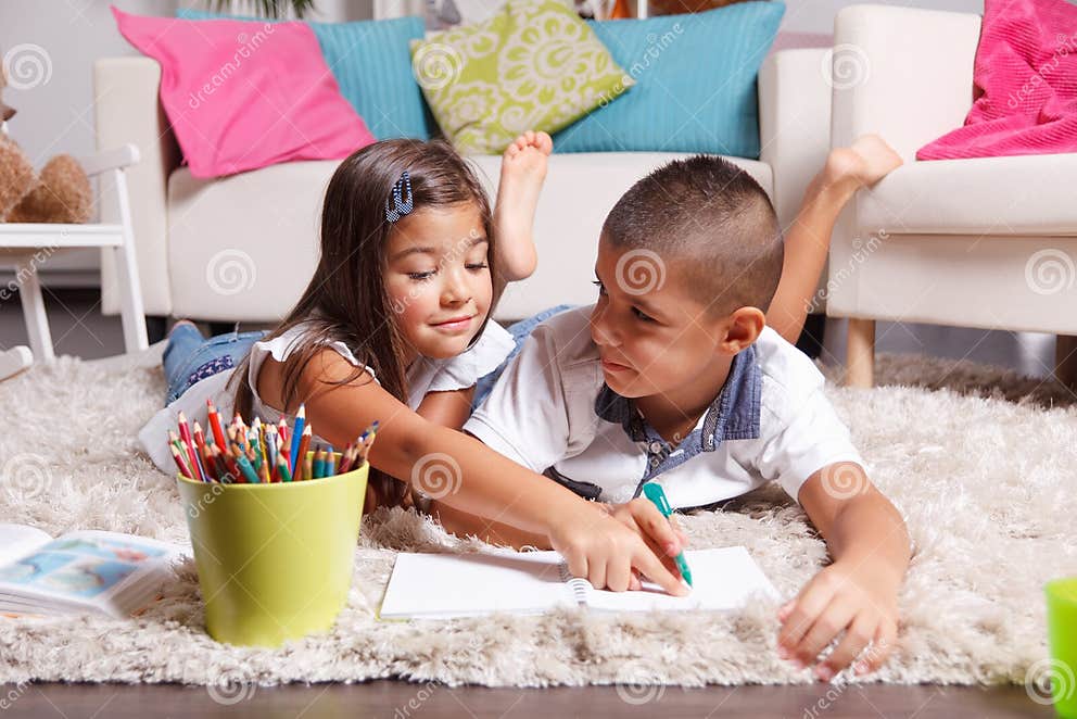 Children Doing Homework at Home Stock Image - Image of brotherly ...