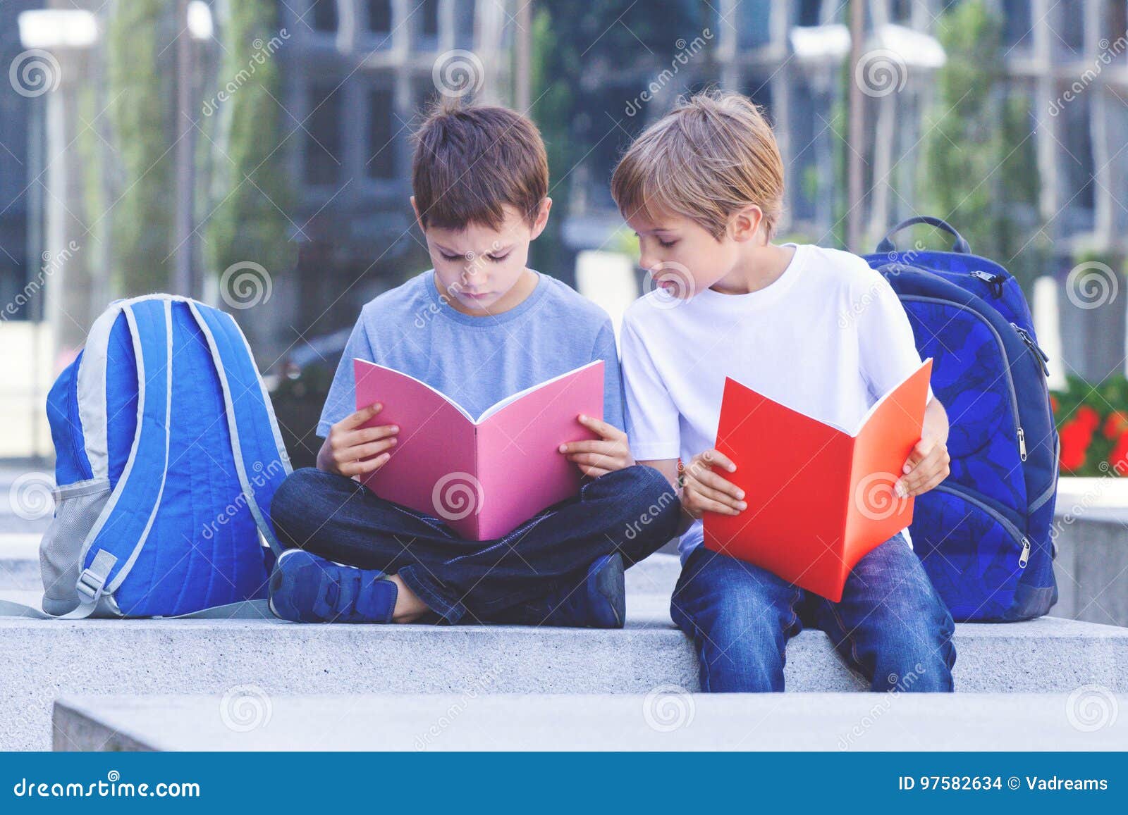 Children Doing Homework Outdoors. Stock Photo - Image of leisure ...