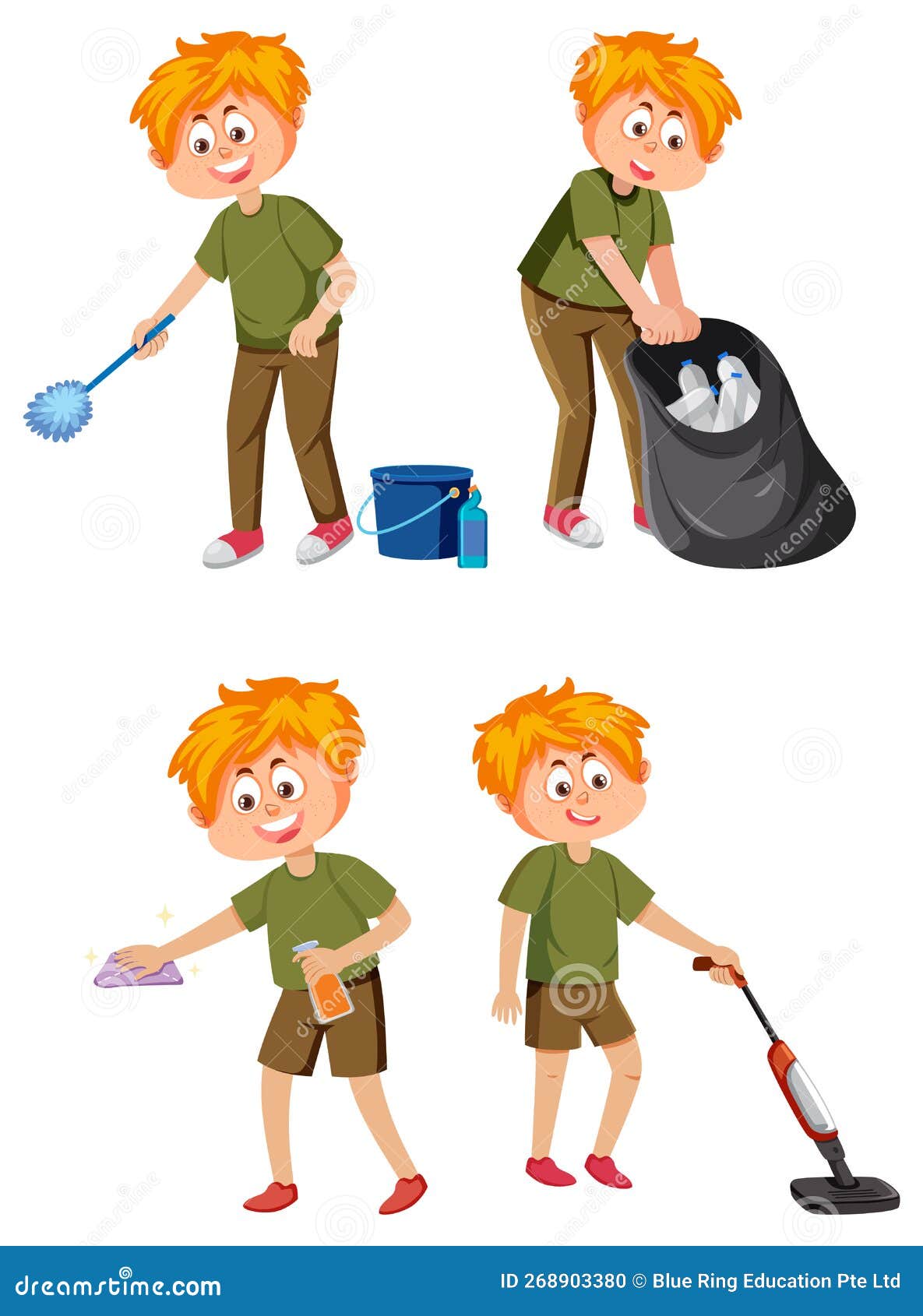 Children Doing Housework Characters Set Stock Vector - Illustration of ...