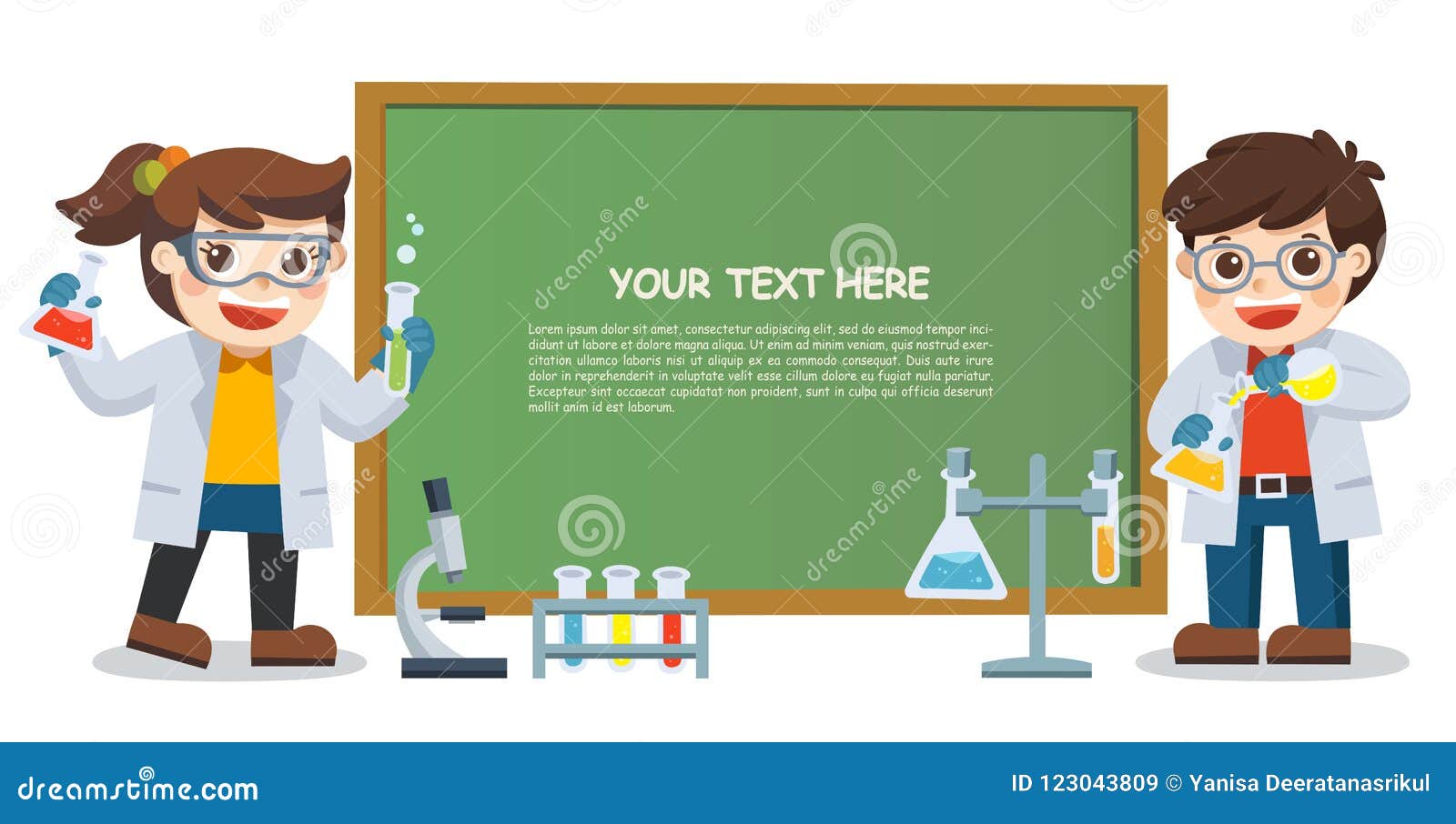 Children Doing Science Lab Experiment with Blackboard. Stock Vector ...