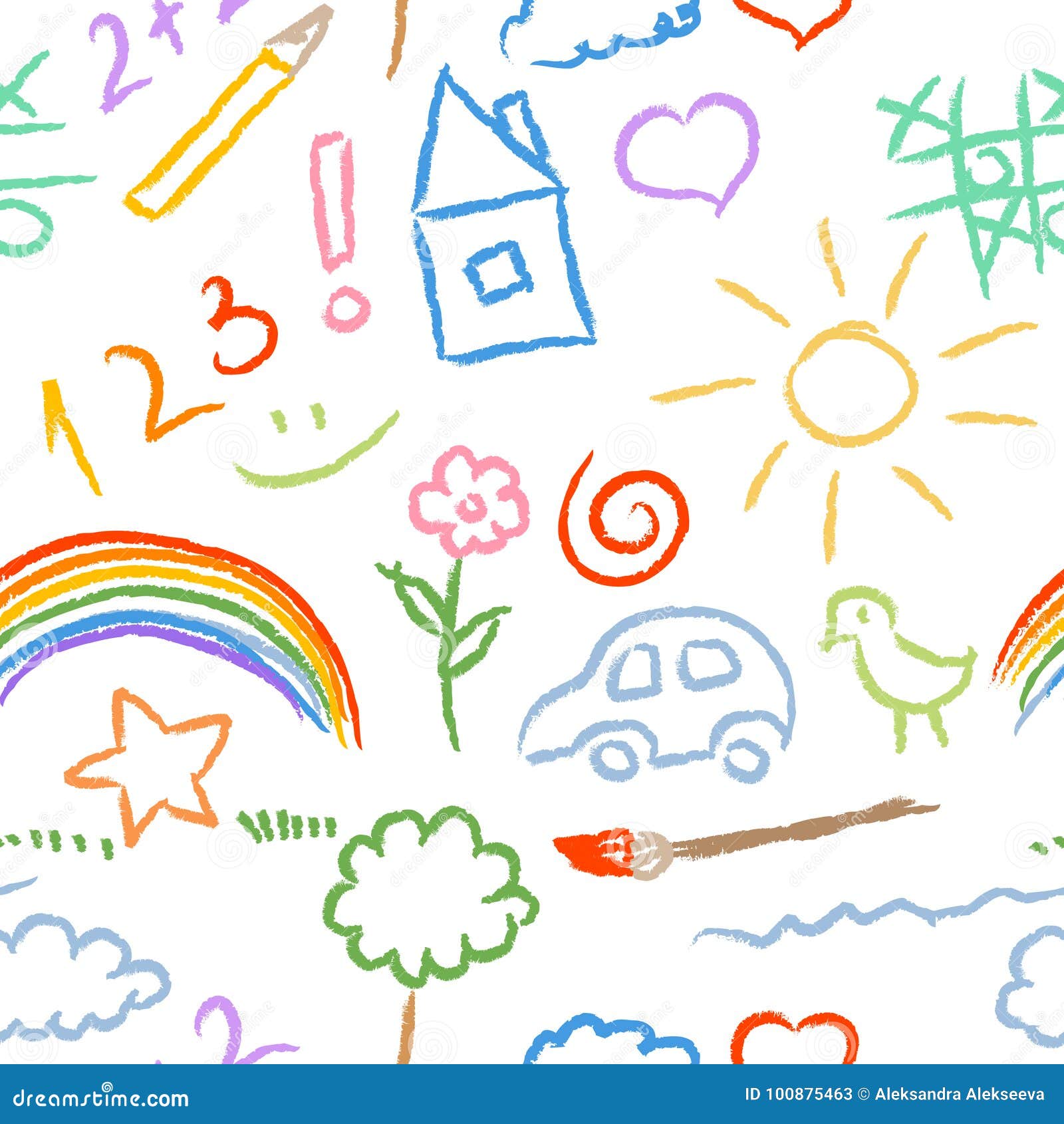 Children Doodle Sketch Seamless Pattern Vector Stock Vector ...