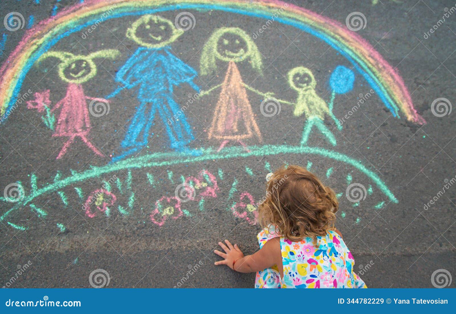 Children Draw with Chalk on the Asphalt. Selective Focus Stock Image ...