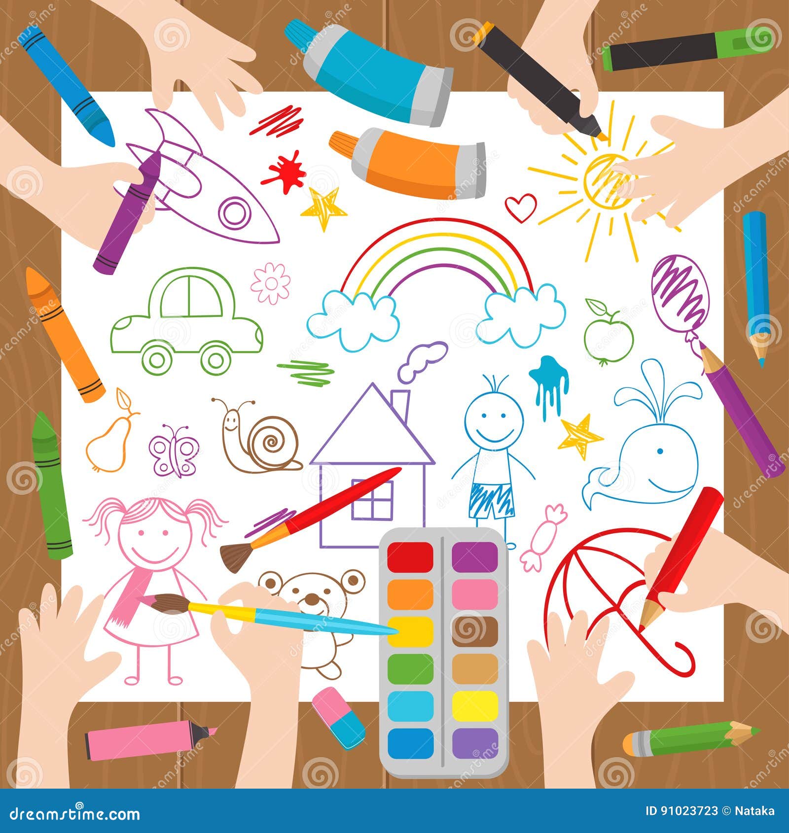 Children draw at the desk stock vector. Illustration of childhood ...